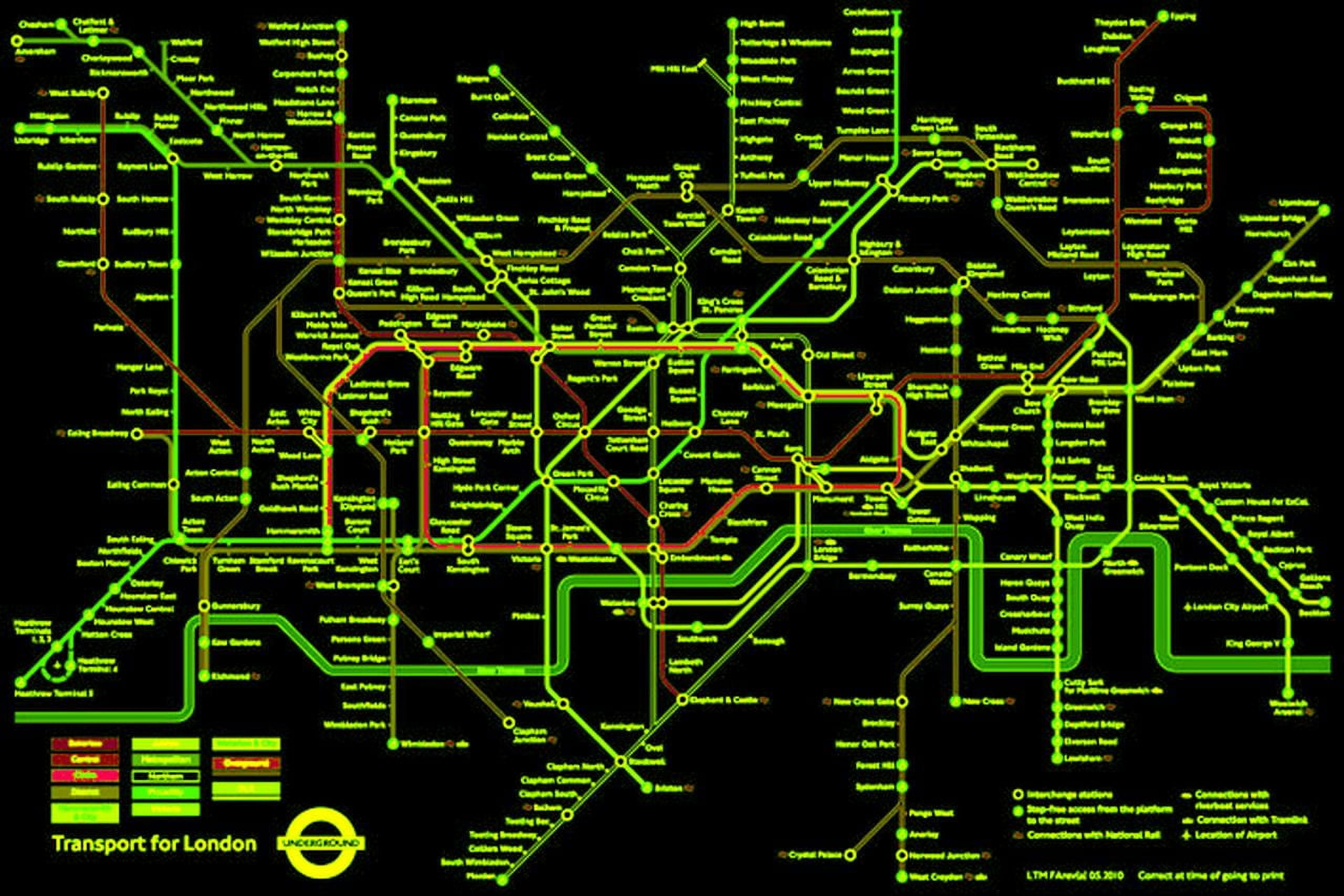 London Underground (Black Map) Poster (36 x 24) - Walmart.com