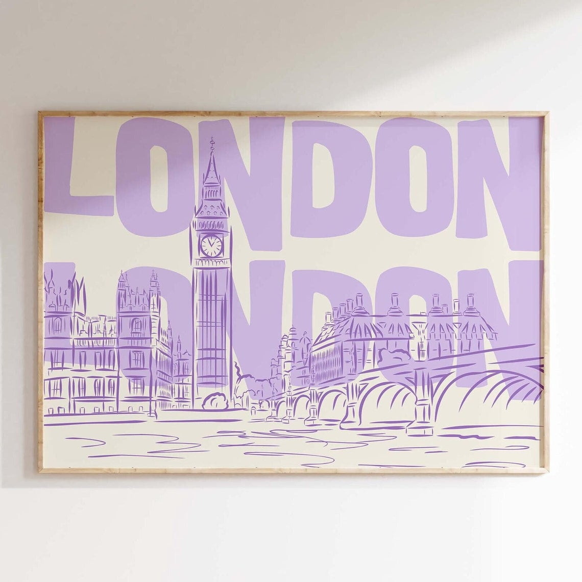 London Wall Art Print - Purple London Skyline - Big Ben Art Minimalist ...