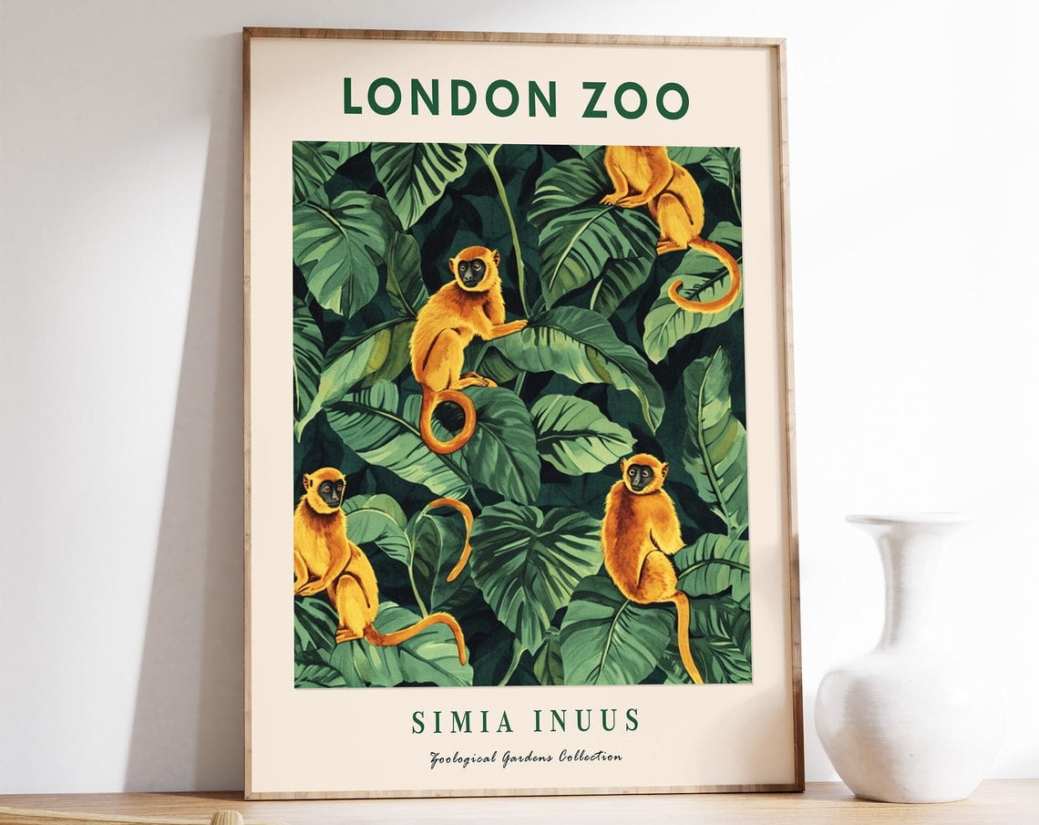 London Zoo Print, Vintage Zoo Poster, Monkey Print, Animal Art ...