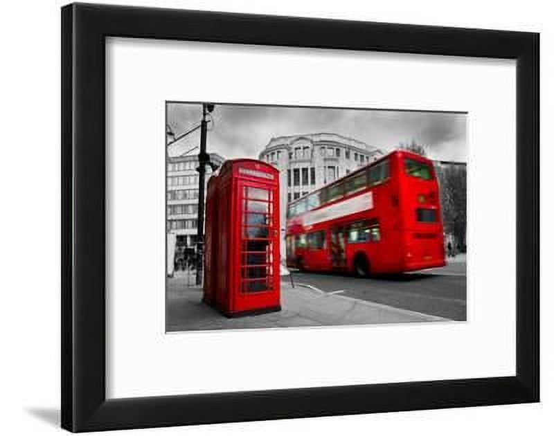 London, the Uk. Red Phone Booth and Red Bus in Motion. English Icons ...