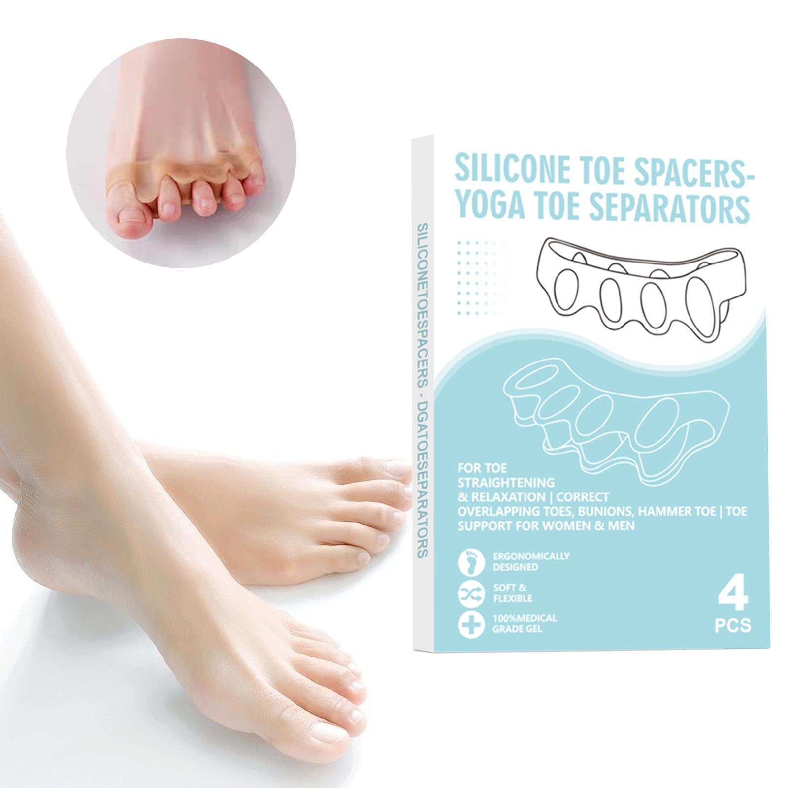 Londssdsd Premium Silicone Toe Spacers Set of 4 | Correct Overlapping Toes, Bunions, Hammer Toe ...
