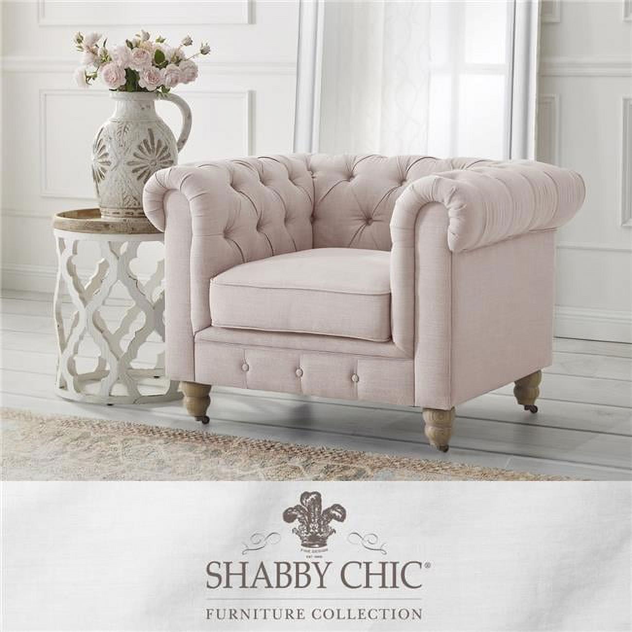 Londynn Club Chair Pink Linen Button Tufted Rolled Arm Sinuous Springs ...