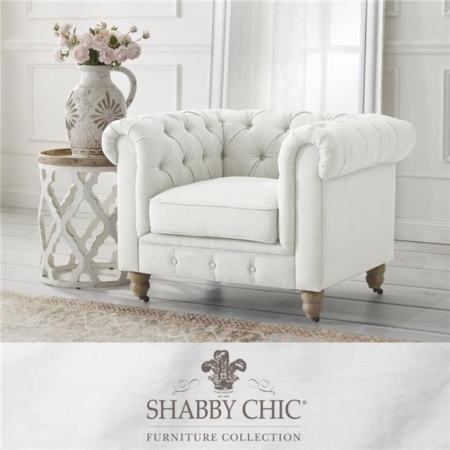 Londynn Club Chair Cream White Linen Button Tufted Rolled Arm Sinuous ...