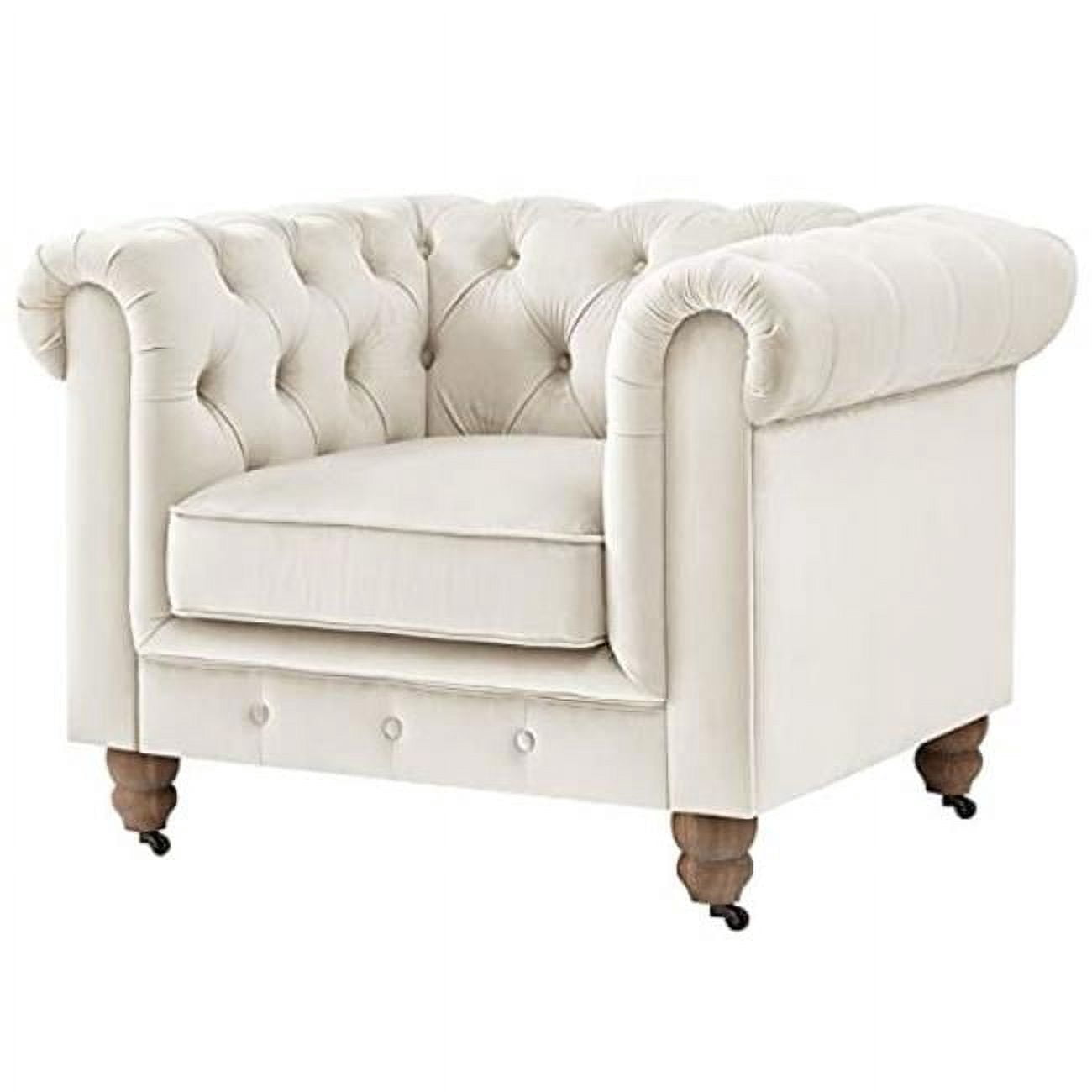 Londynn Club Chair Beige Velvet 42L x 33.5W x 30.3H Button Tufted ...