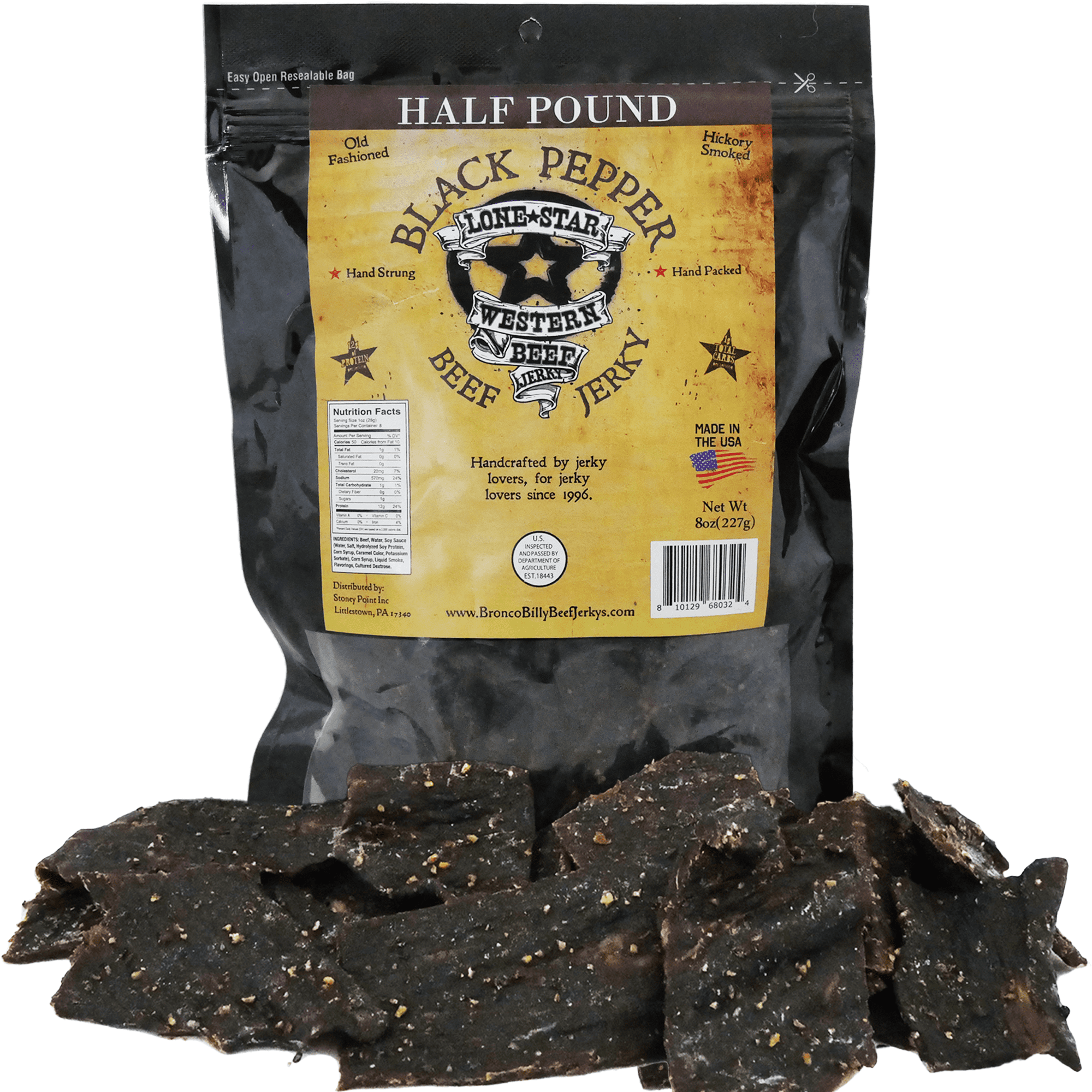 Lone Star Black Pepper Beef Jerky, Half Pound Resealable Bag, Spicy ...