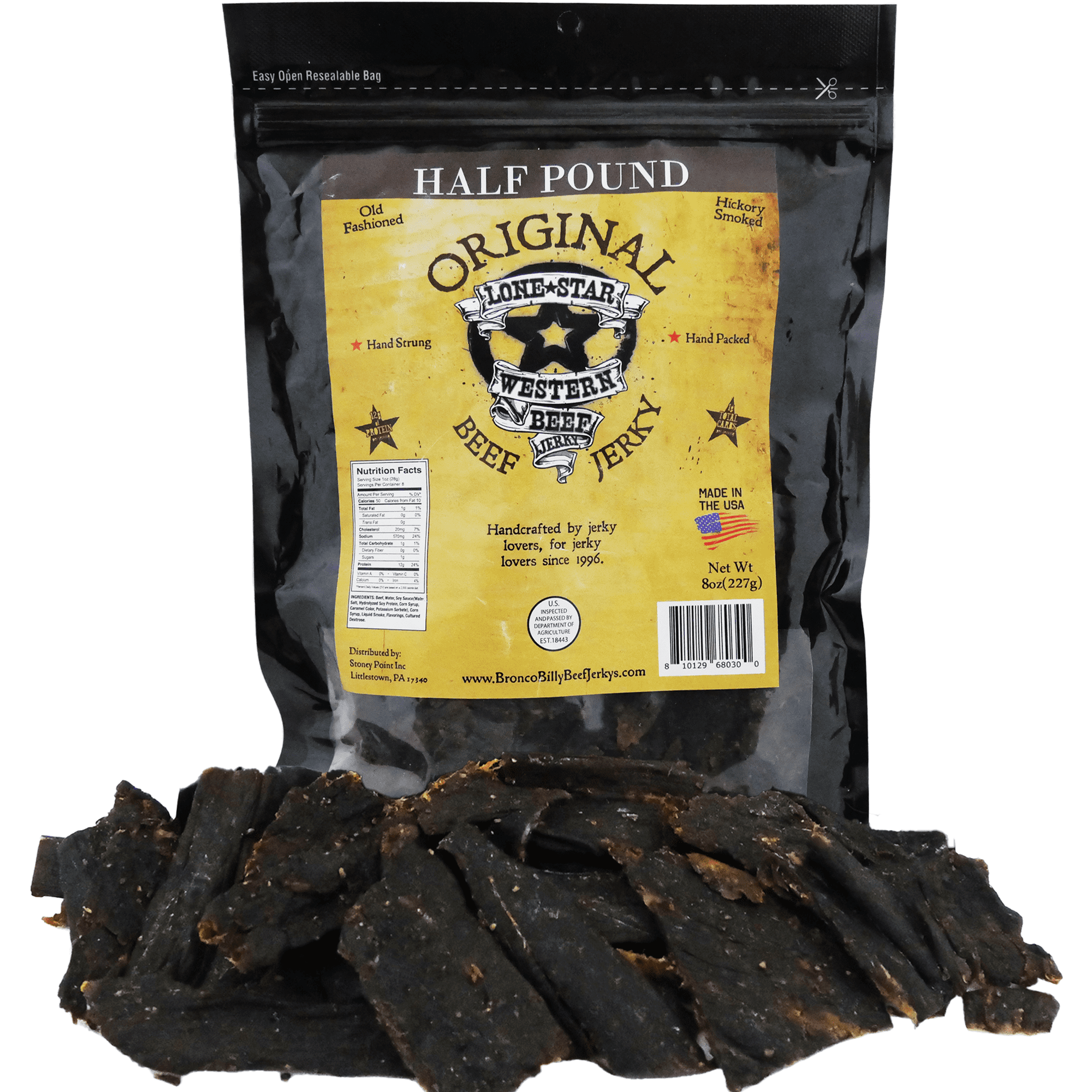 Lone Star Original Beef Jerky - Less Sugar, Half Pound Resealable Bag ...