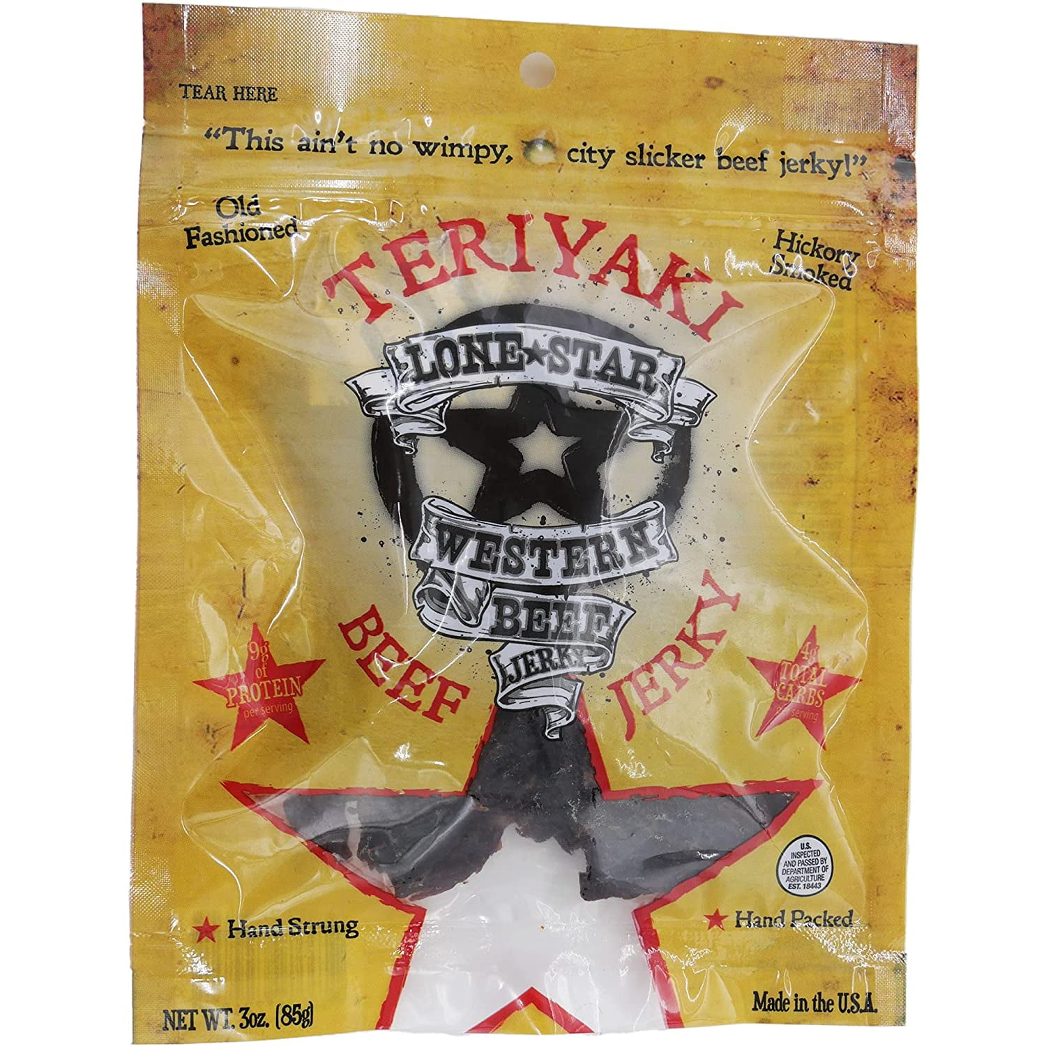 Lone Star Teriyaki Beef Jerky - 3 Ounce Resealable Bag - Savory ...