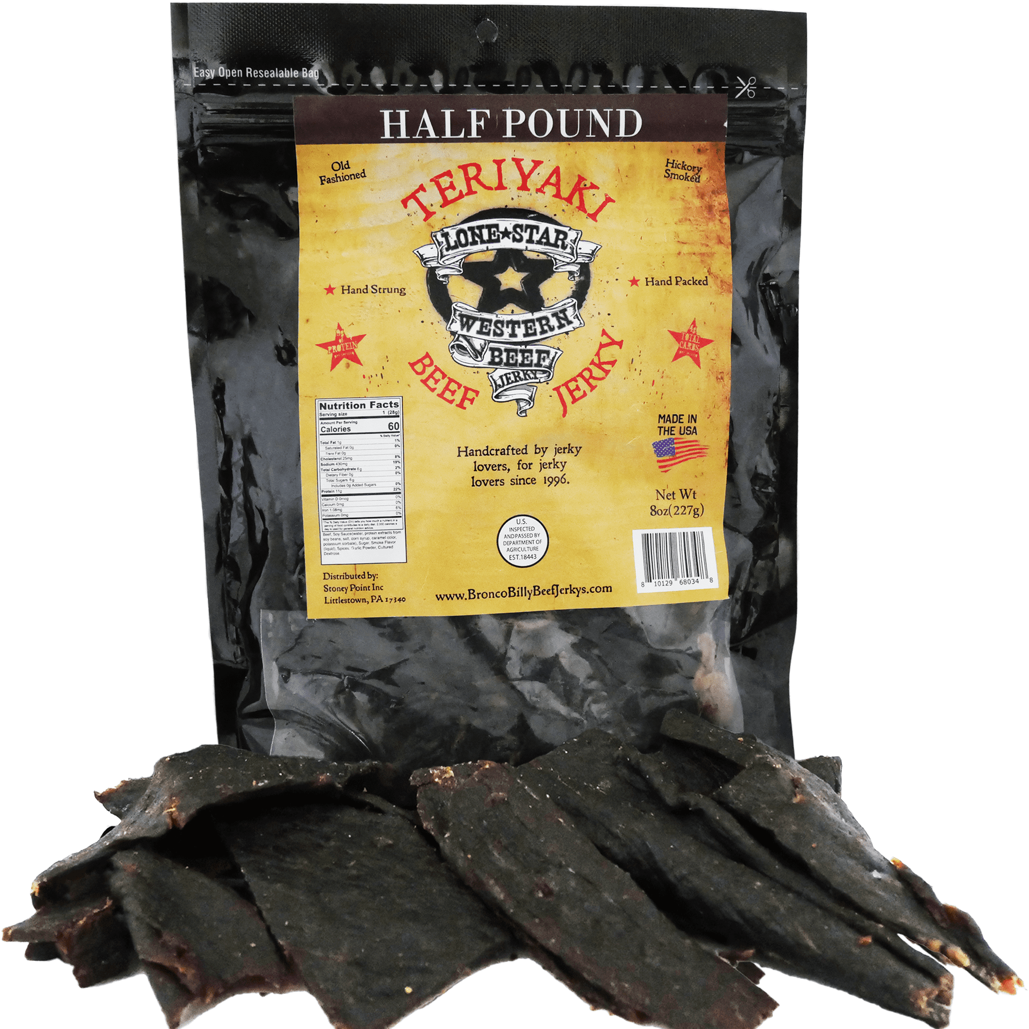 Lone Star Teriyaki Beef Jerky - Half Pound Resealable Bag - Savory ...