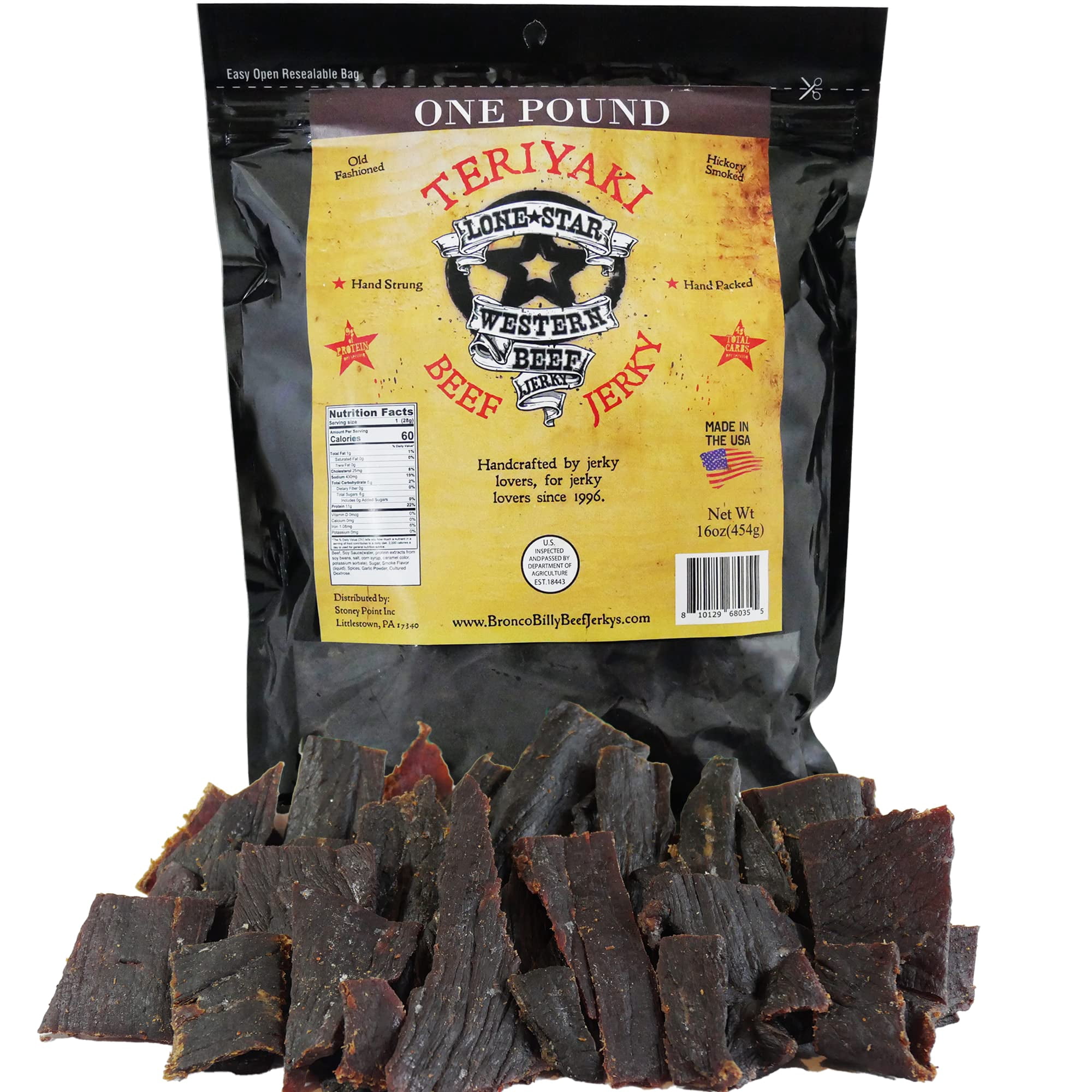 Lone Star Teriyaki Beef SBF3 Jerky - 1 Pound Resealable Bag - Hickory ...