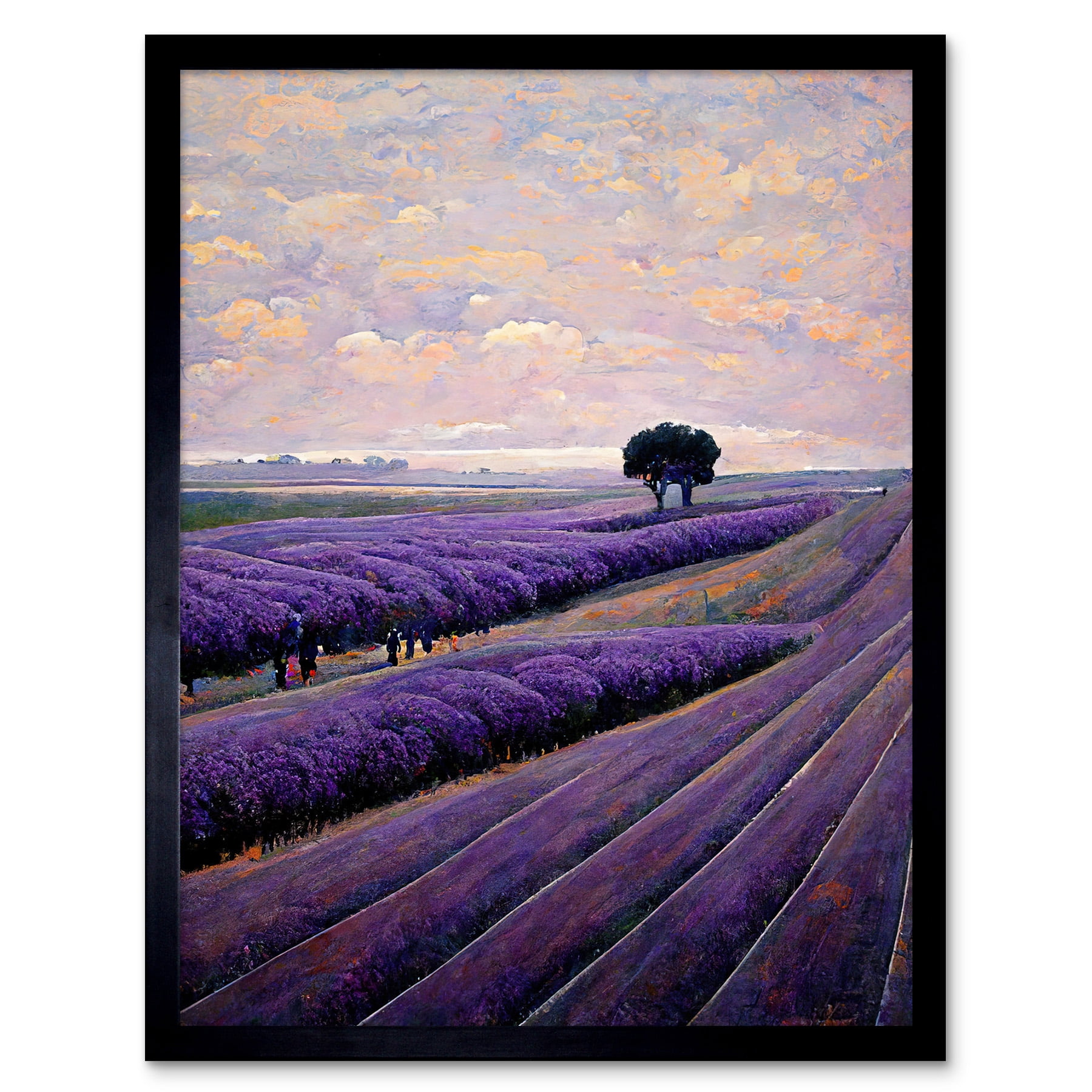 Lone Tree In A Field Of Purple Lavender Flowers Art Print Framed Poster ...