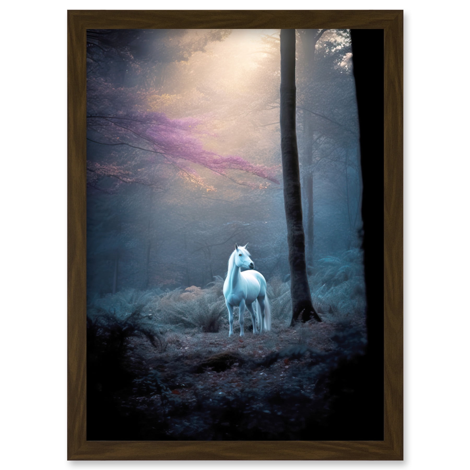 Lone White Forest Horse Photograph Enchanted Landscape Sunbeam Artwork ...