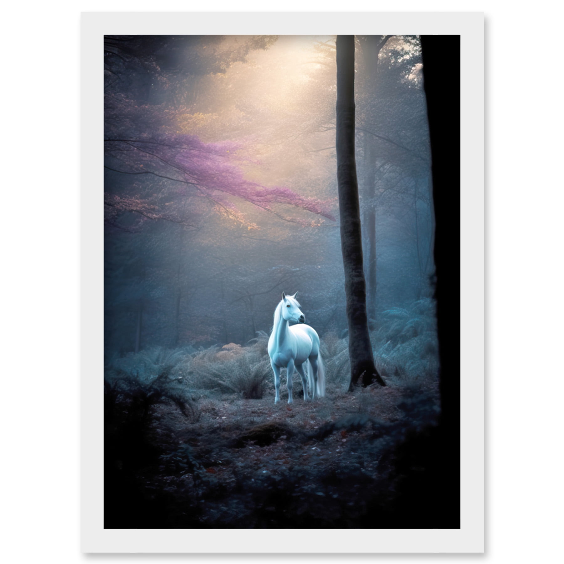 Lone White Forest Horse Photograph Enchanted Landscape Sunbeam Artwork ...