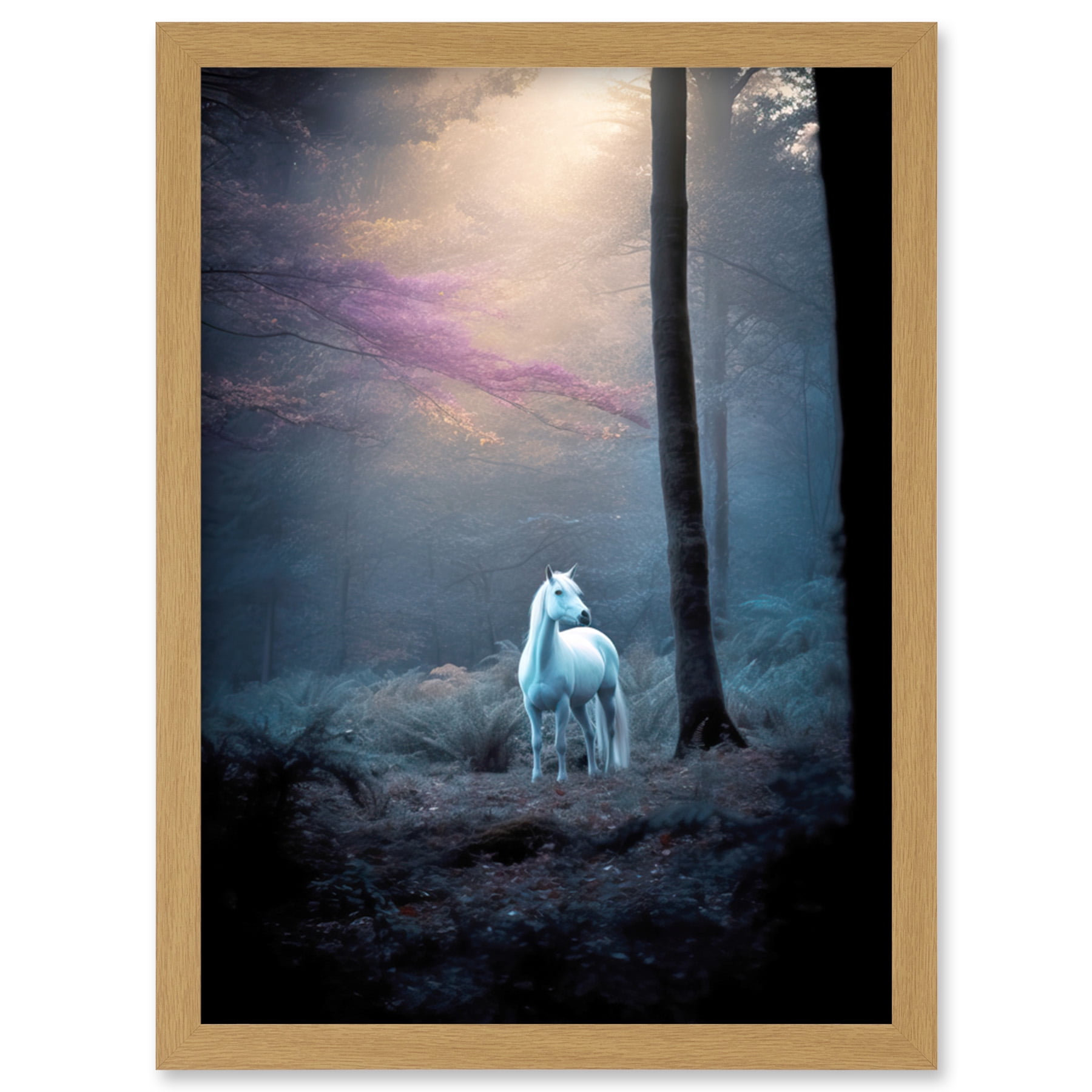 Lone White Forest Horse Photograph Enchanted Landscape Sunbeam Artwork ...