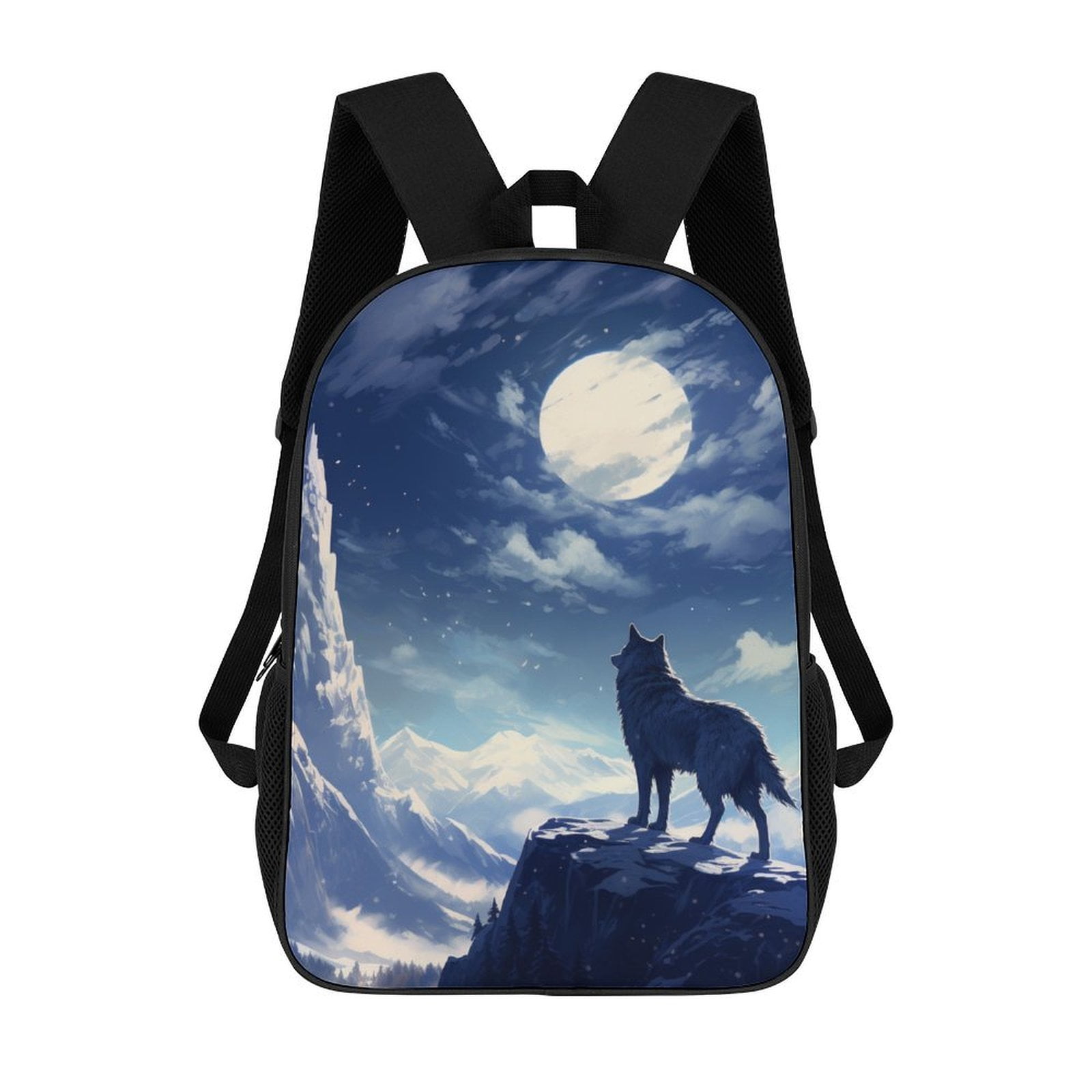 Lone Wolf Moonlit Mountain Peak Backpack Travel Laptop Casual College ...