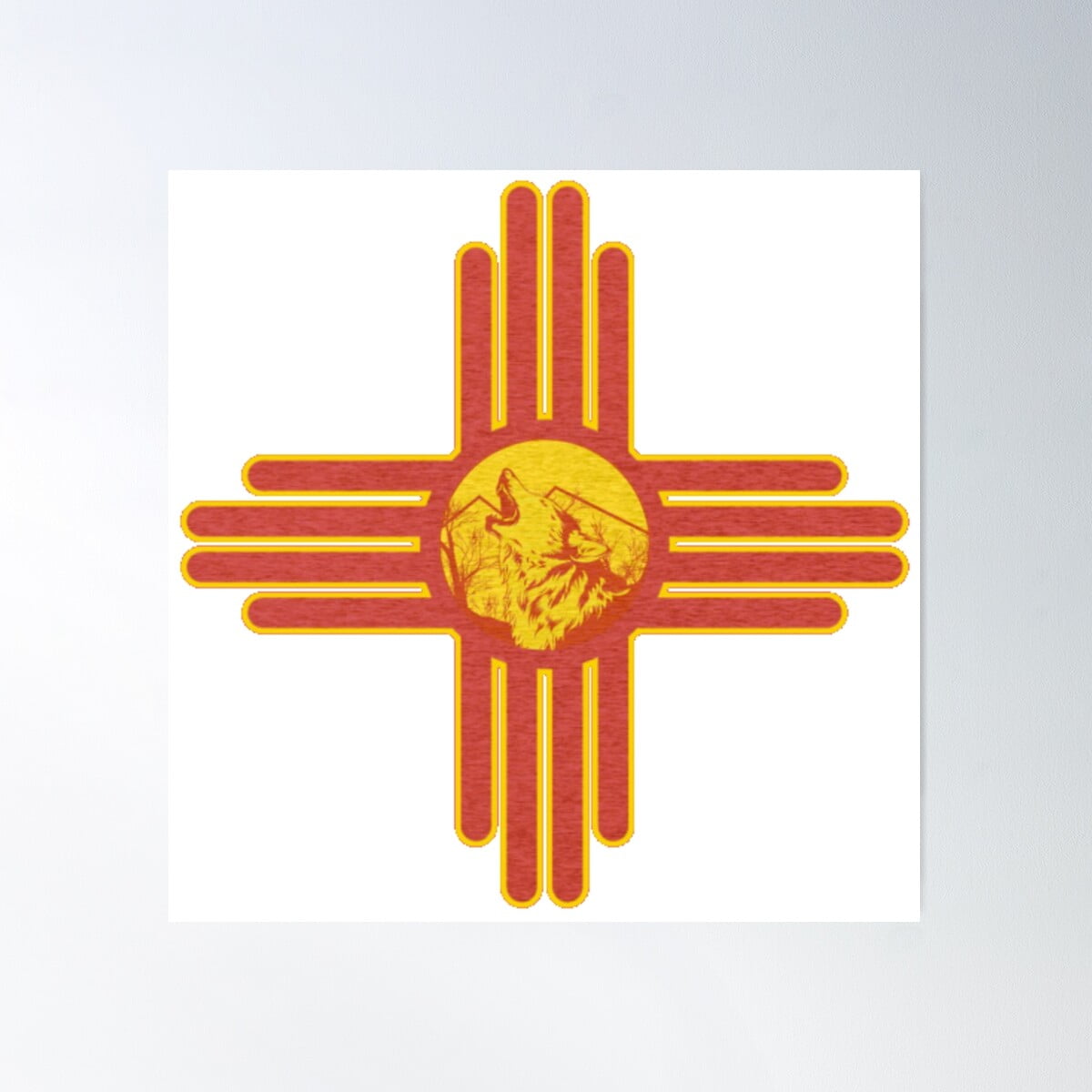 Lone Wolf New Mexico Flag Zia Symbol Floral Nature Eagle Southwest Sun ...