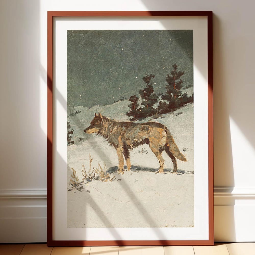 Lone Wolf Print: Retro Outdoors Art Wildlife Poster Outdoorsy Rustic ...