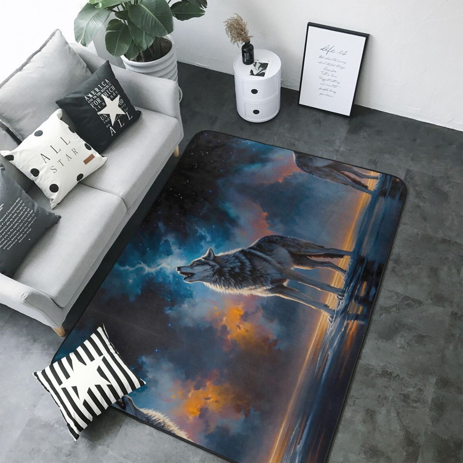 Lonely Night Sky Wolf Area Rugs for Living Room Bedroom, 5x7 Soft Throw ...