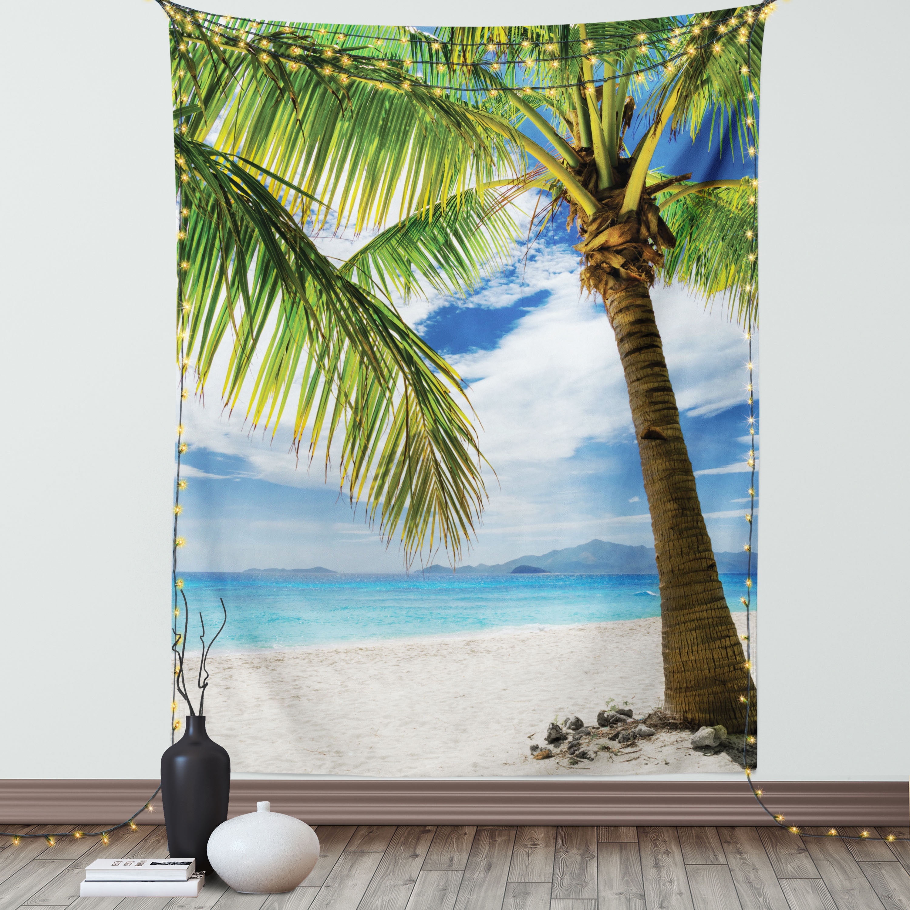 Lonely Palm Tree Tapestry, Sandy Beach Isolated Philippines Hot Sunny ...