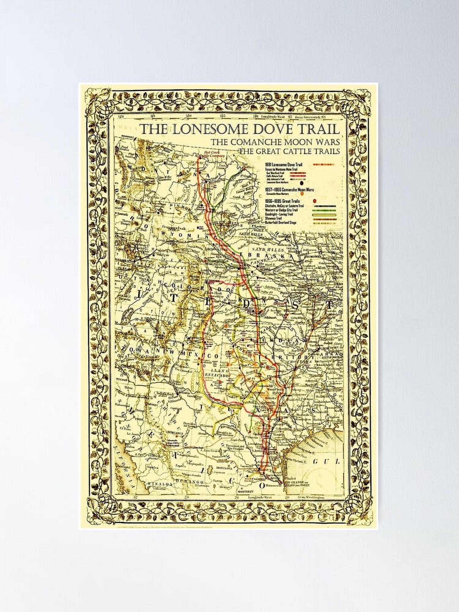 Lonesome Dove Trail Map to Montana Poster - Walmart.com