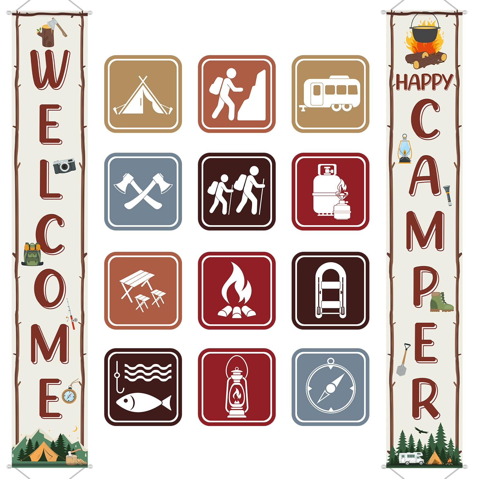 Lonfliness Camping Party Decorations SSF20 Set Welcome Happy Banner ...