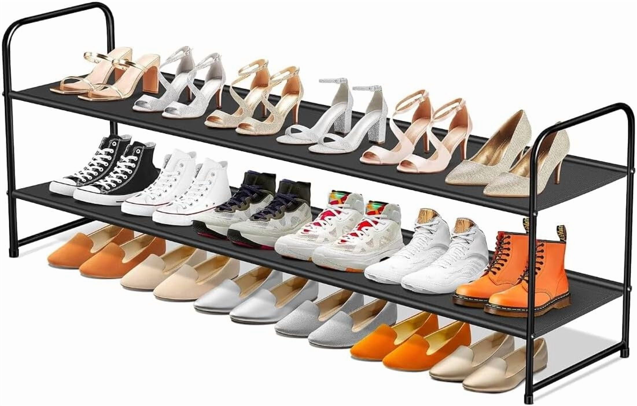 Long 2-Tier Shoe Org for Closet, Stackable Wide Shoe Rack Holds 18 ...