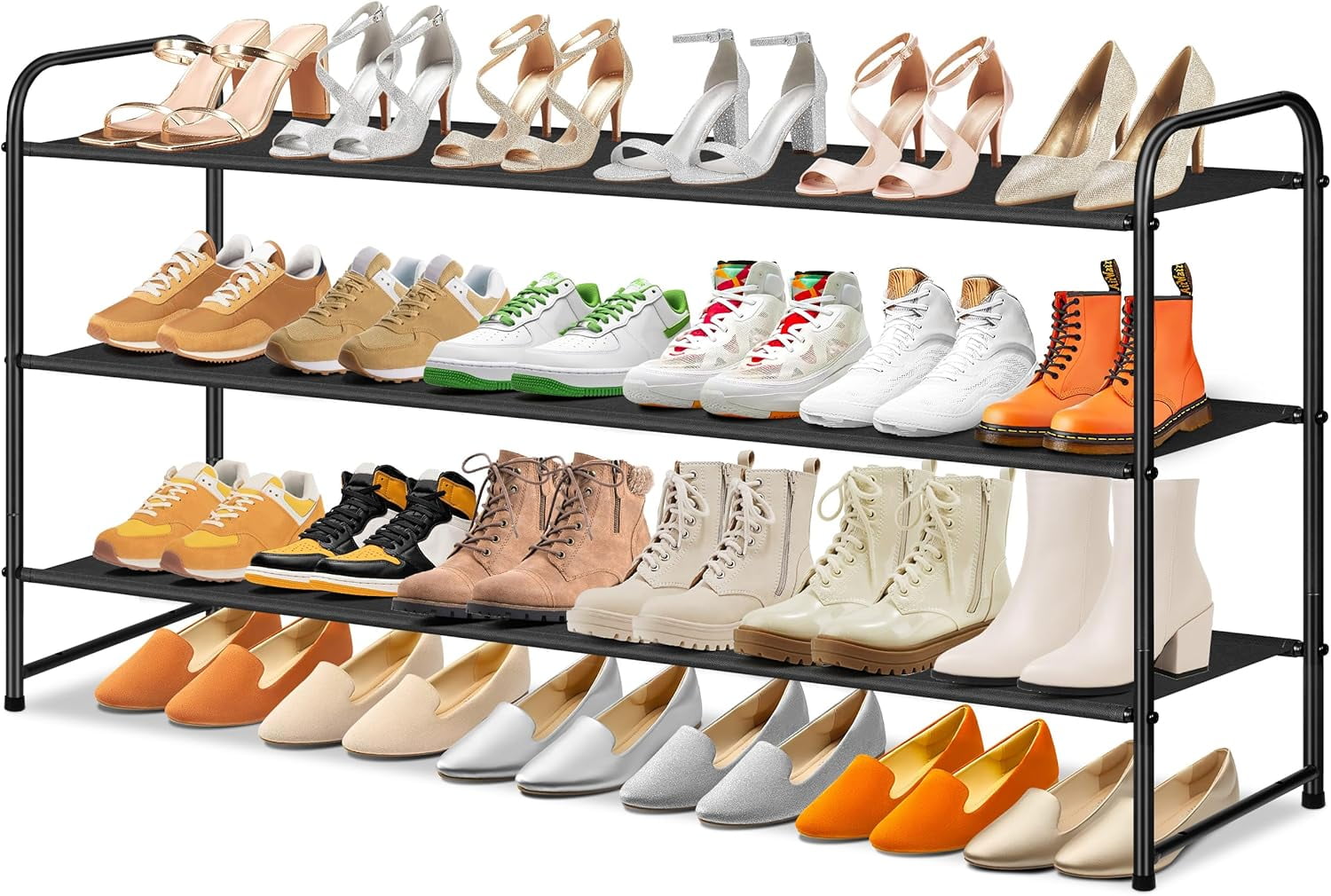 Long 2-Tier Shoe Organizer for Closet, Stackable Wide Shoe Rack Holds ...