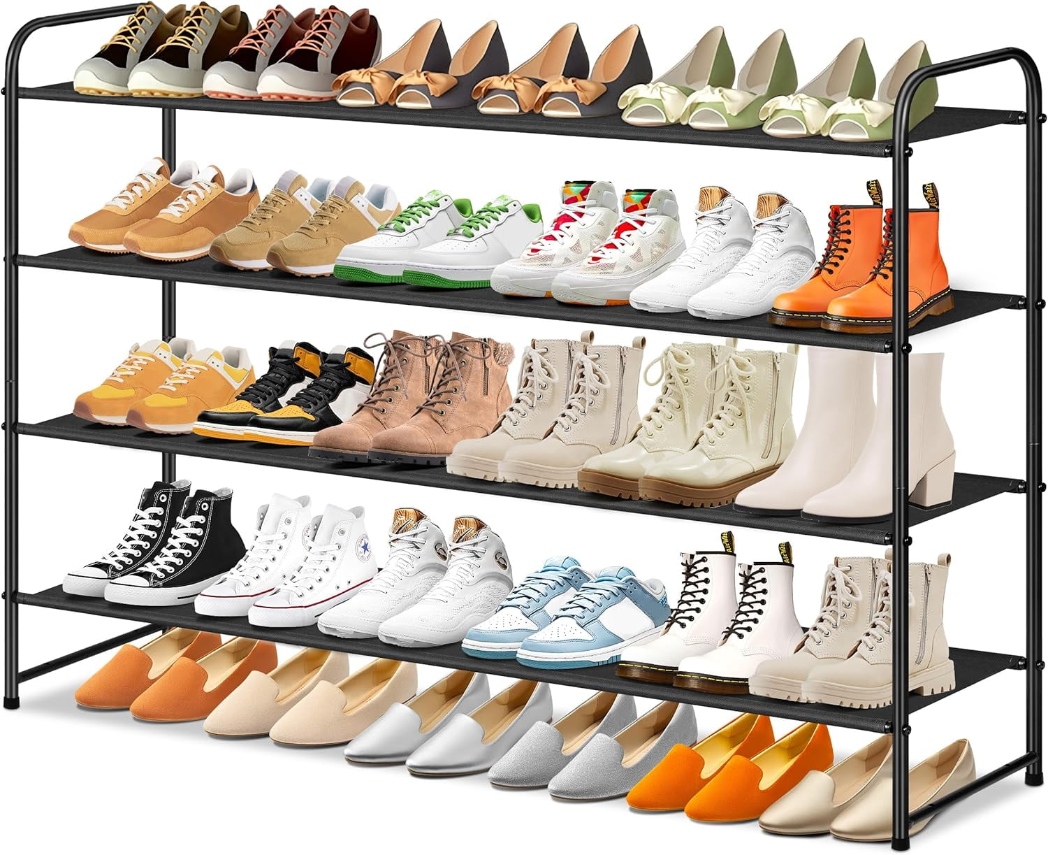 Long 2-Tier Shoe Organizer for Closet, Stackable Wide Shoe Rack Holds ...