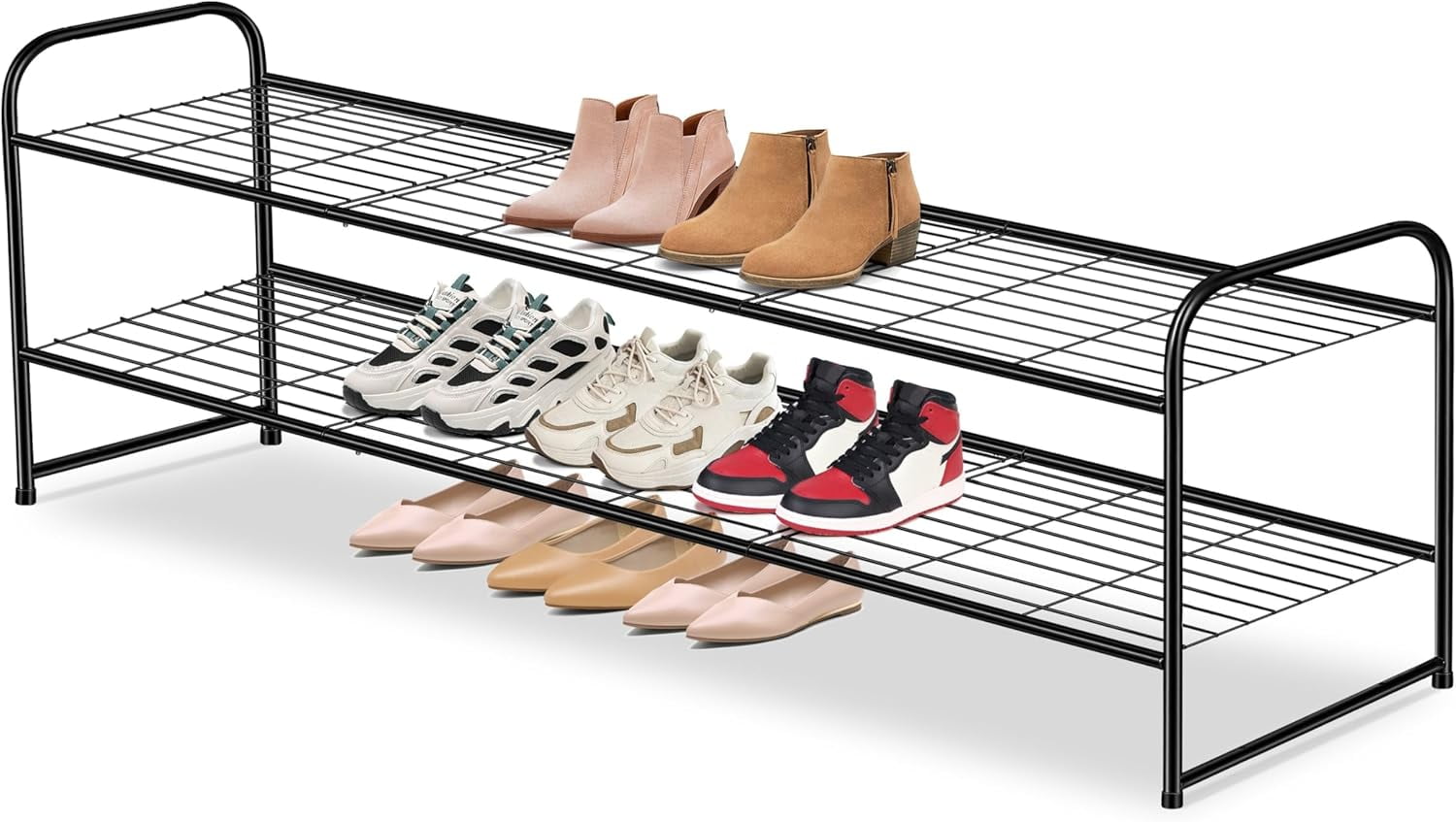 Long 3 Tier Metal Shoe Rack for Closet Wide Stackable Shoe Storage ...