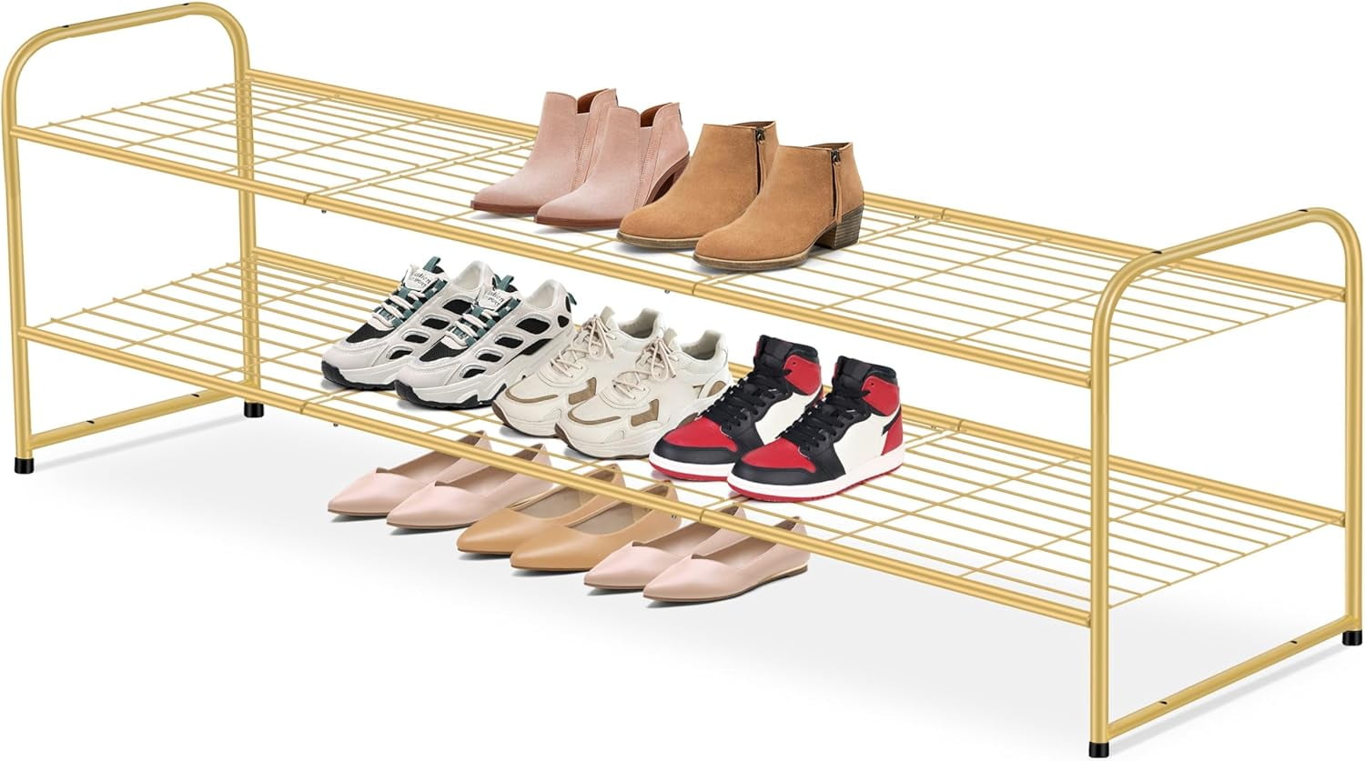 Long 3 Tier Metal Shoe Rack for Closet Wide Stackable Shoe Storage ...