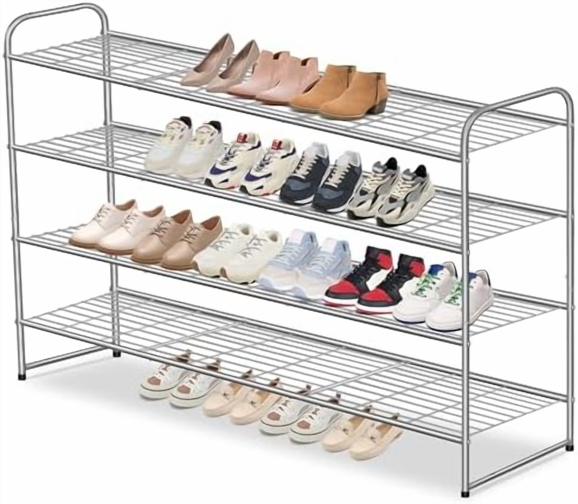 Long 4 Tier Shoe Rack for Closet Metal Wide Shoe Storage Organizer for ...