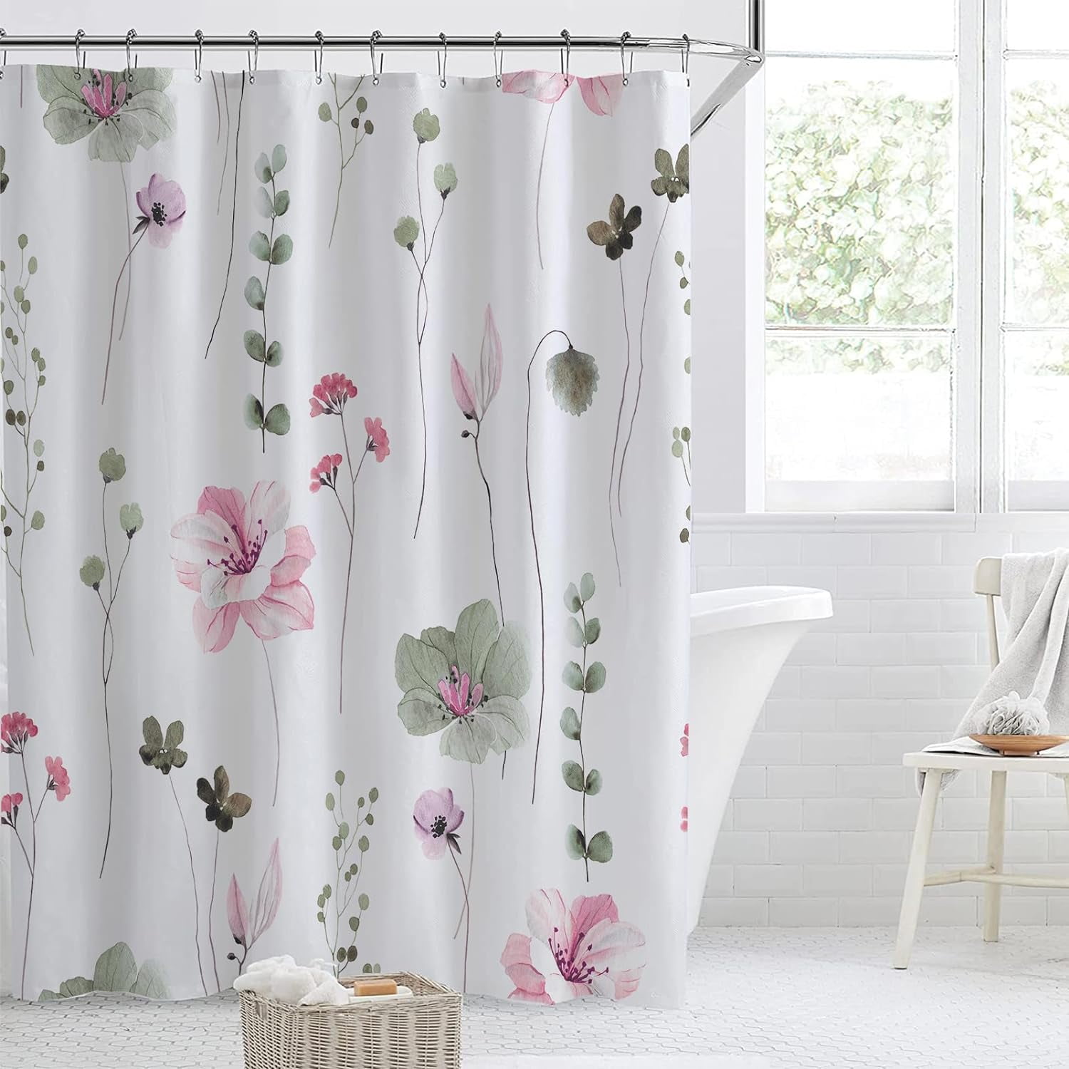 Long 72x84 In Shower Curtain Watercolor Floral Shower Curtain Sets Sage