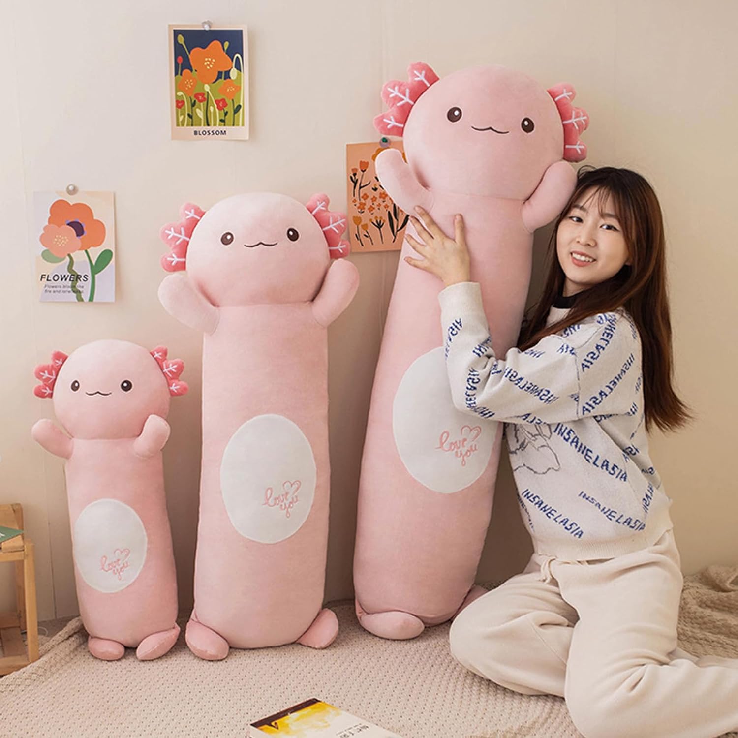 Long Axolotl Plush Body Pillow, Kawaii Axolotl Stuffed Animal Toy Pink ...