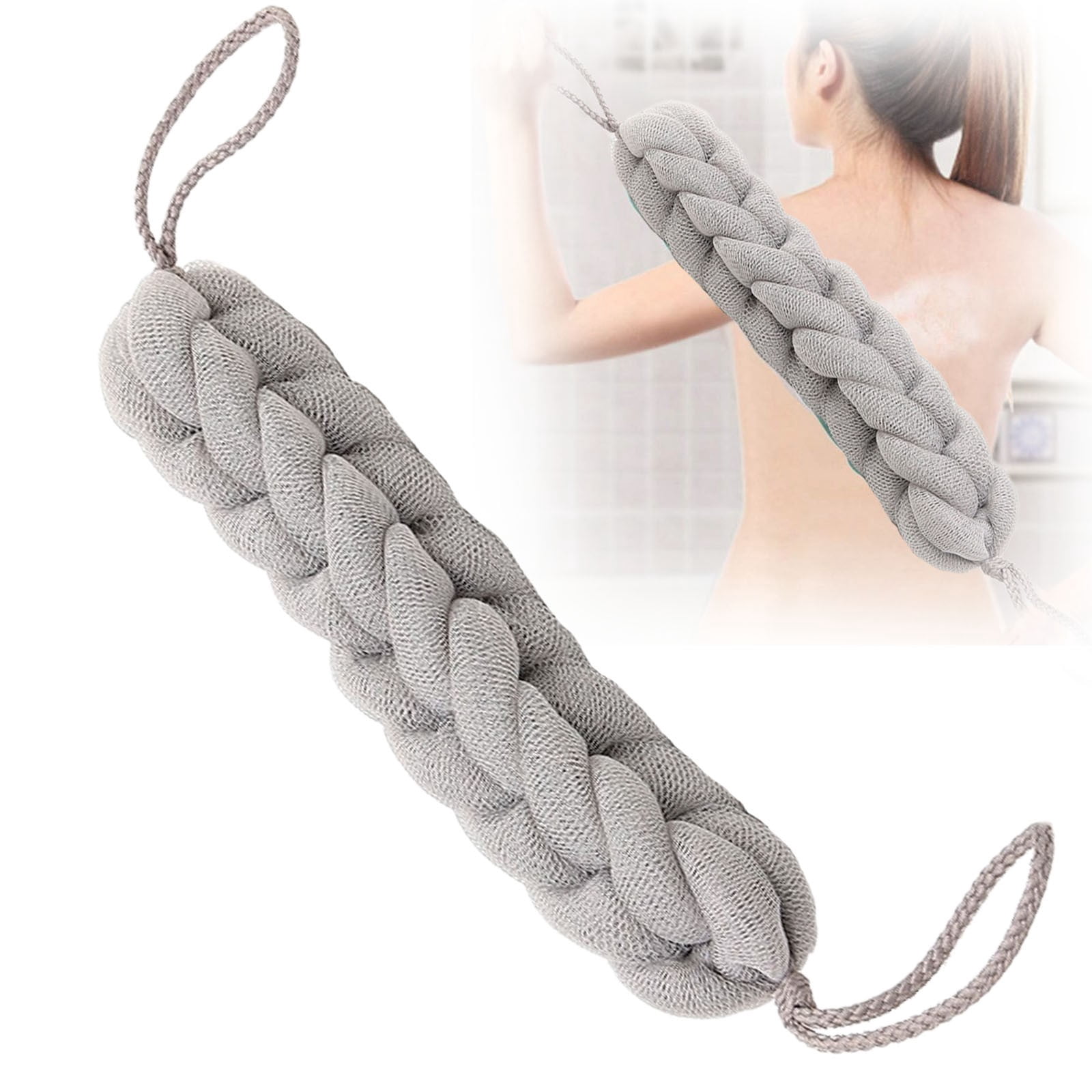Long Back Sponge - Shower Mesh Sponge with Rope Handles, Exfoliating ...
