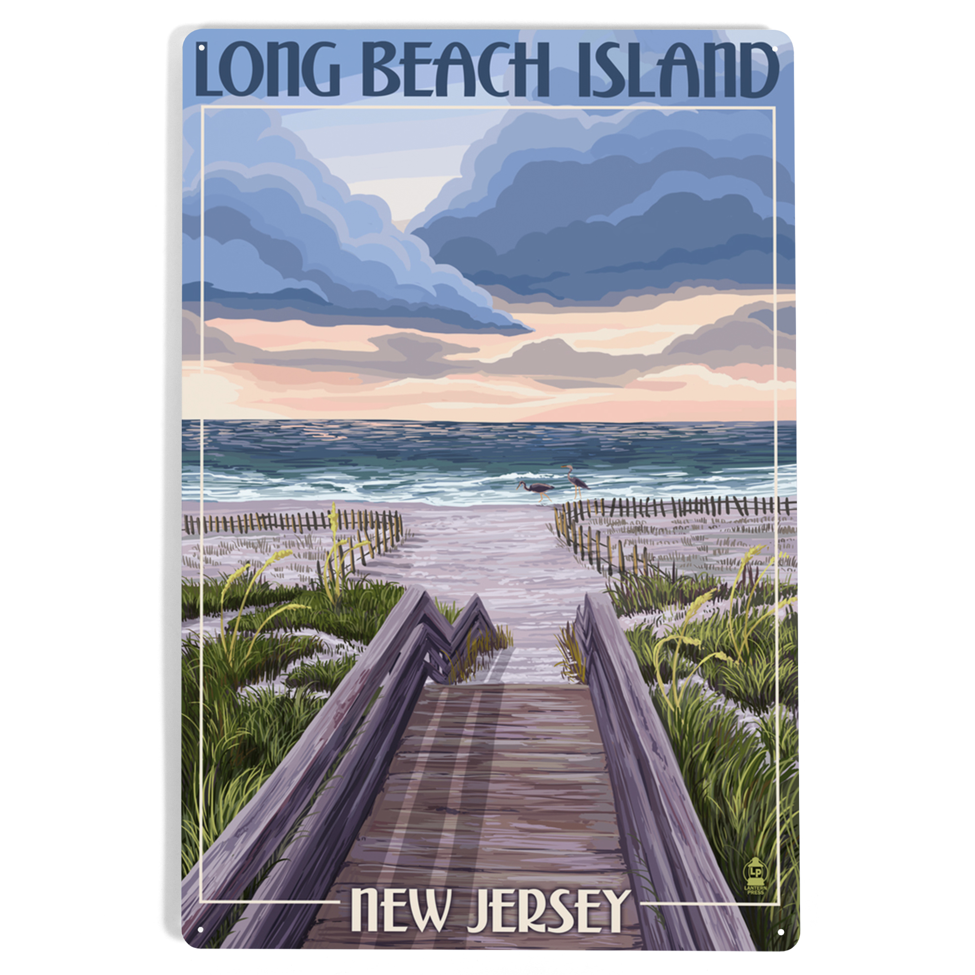 Long Beach Island, New Jersey, Beach Boardwalk Scene (12x18 Aluminum ...