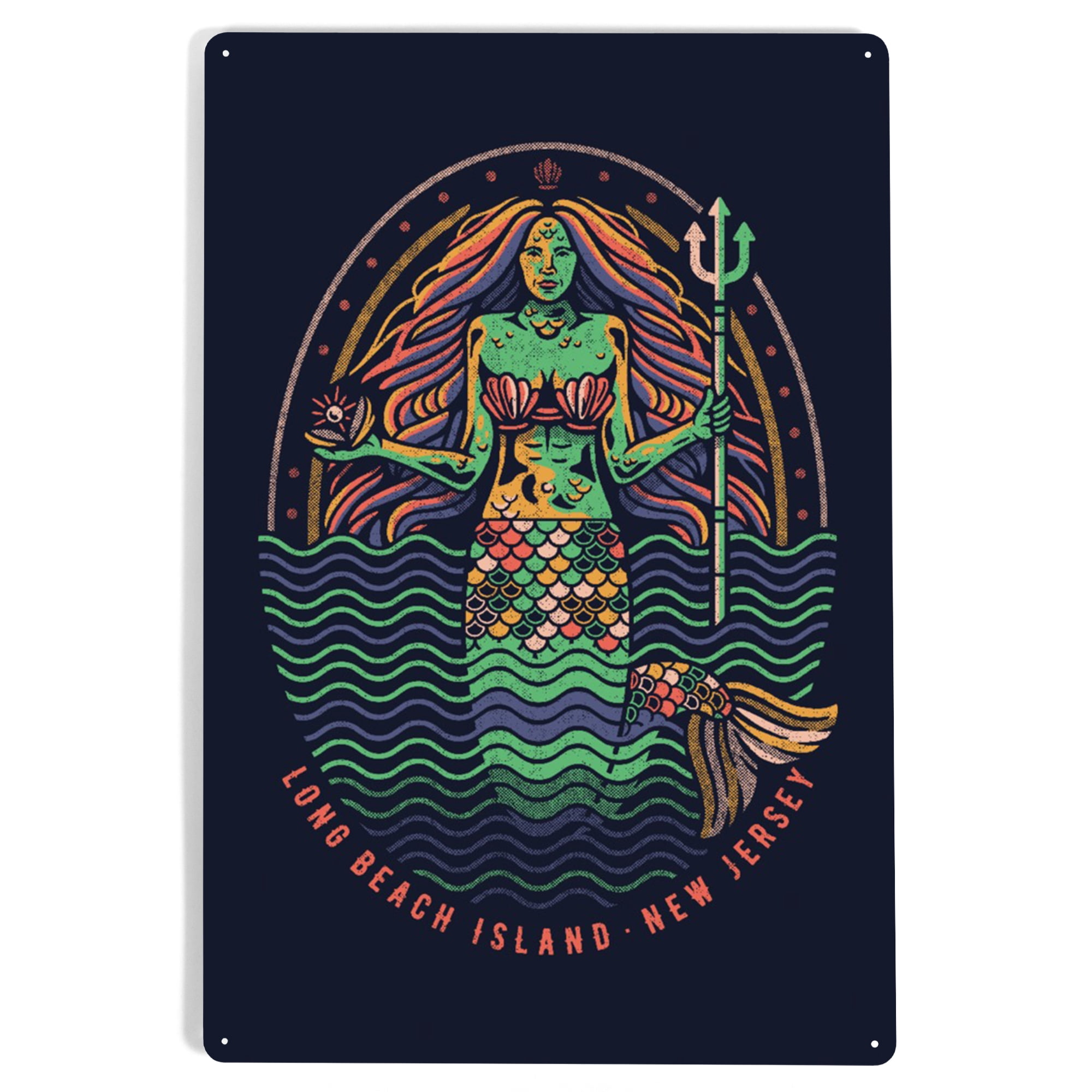 Long Beach Island, New Jersey, Mermaid, Distressed Vector (12x18 ...