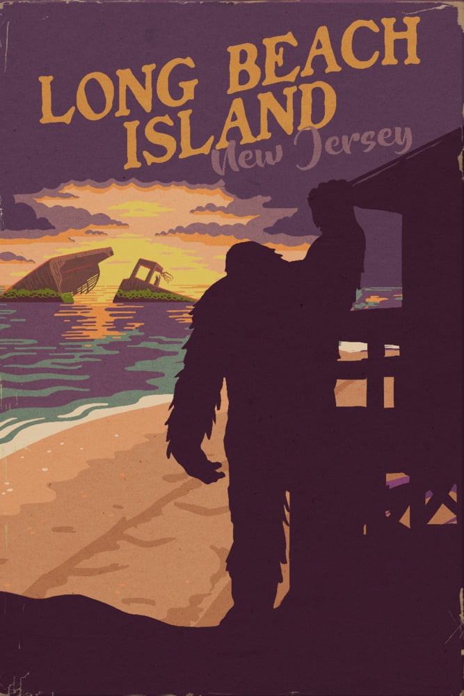 Long Beach Island, New Jersey, Sunset Beach, Bigfoot, WPA Style (36x54 ...