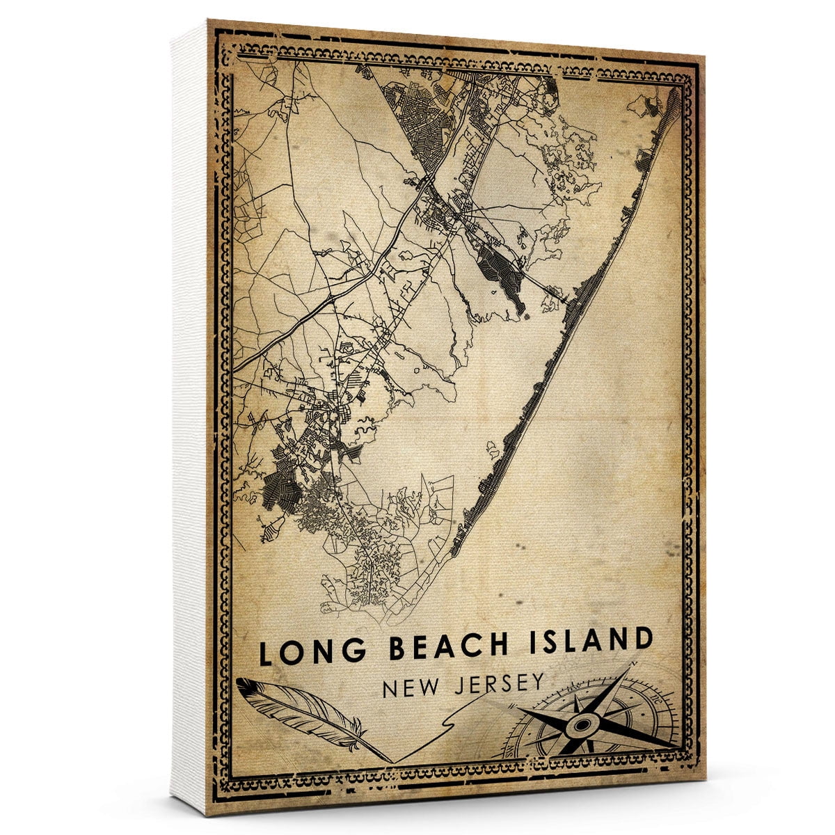 Long Beach Island Vintage Map Prints Canvas, New Jersey Map Art Canvas ...
