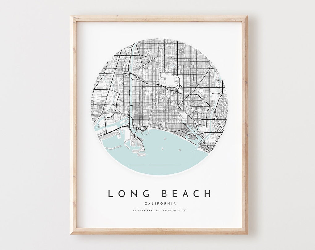 Long Beach Map Print, Long Beach Map Poster City Wall Art, Ca Road Map ...
