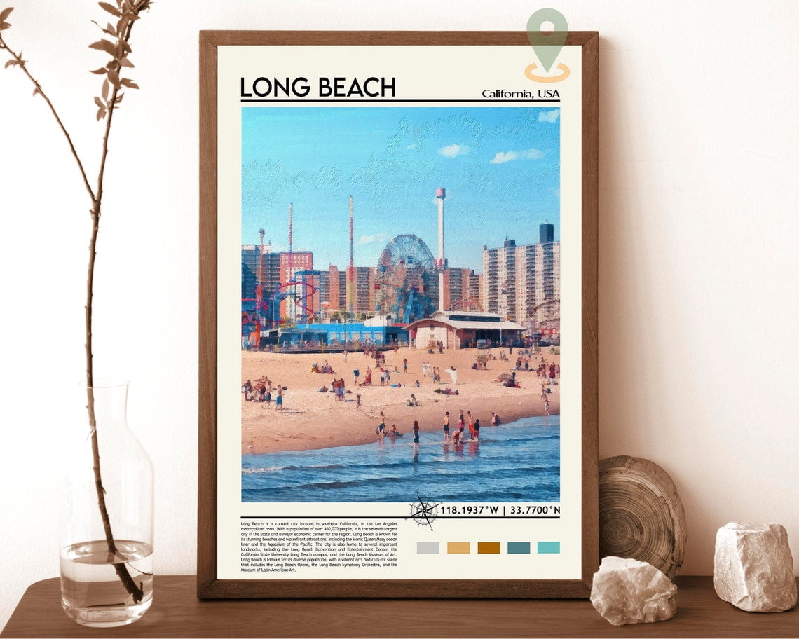 Long Beach Print, Long Beach Poster, Long Beach Wall Art, Long Beach ...