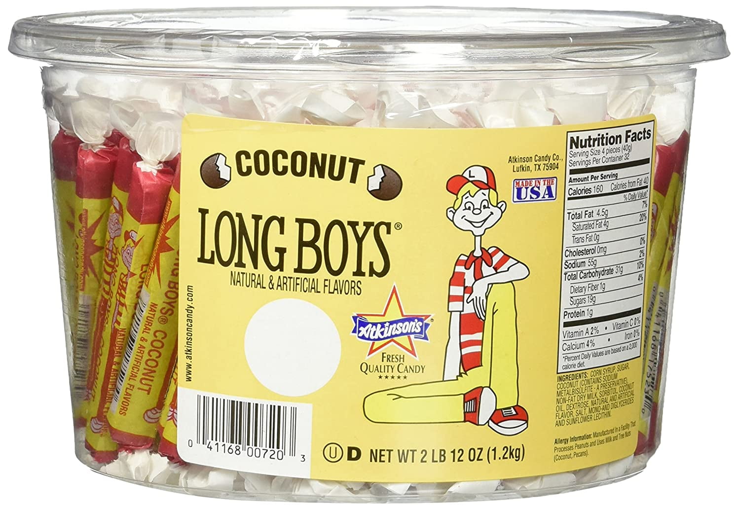 Long Boys Coconut Candy In Tub, 44 Ounce - Walmart.com
