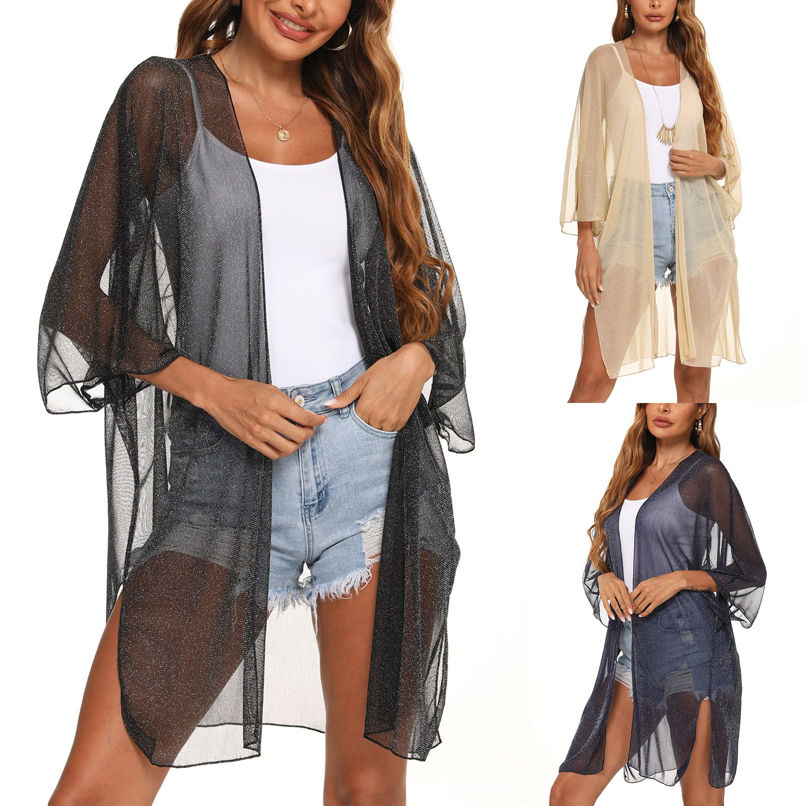 Long Cardigans for Women Lightweight Hollow Out Lace Embroidered Flowy ...