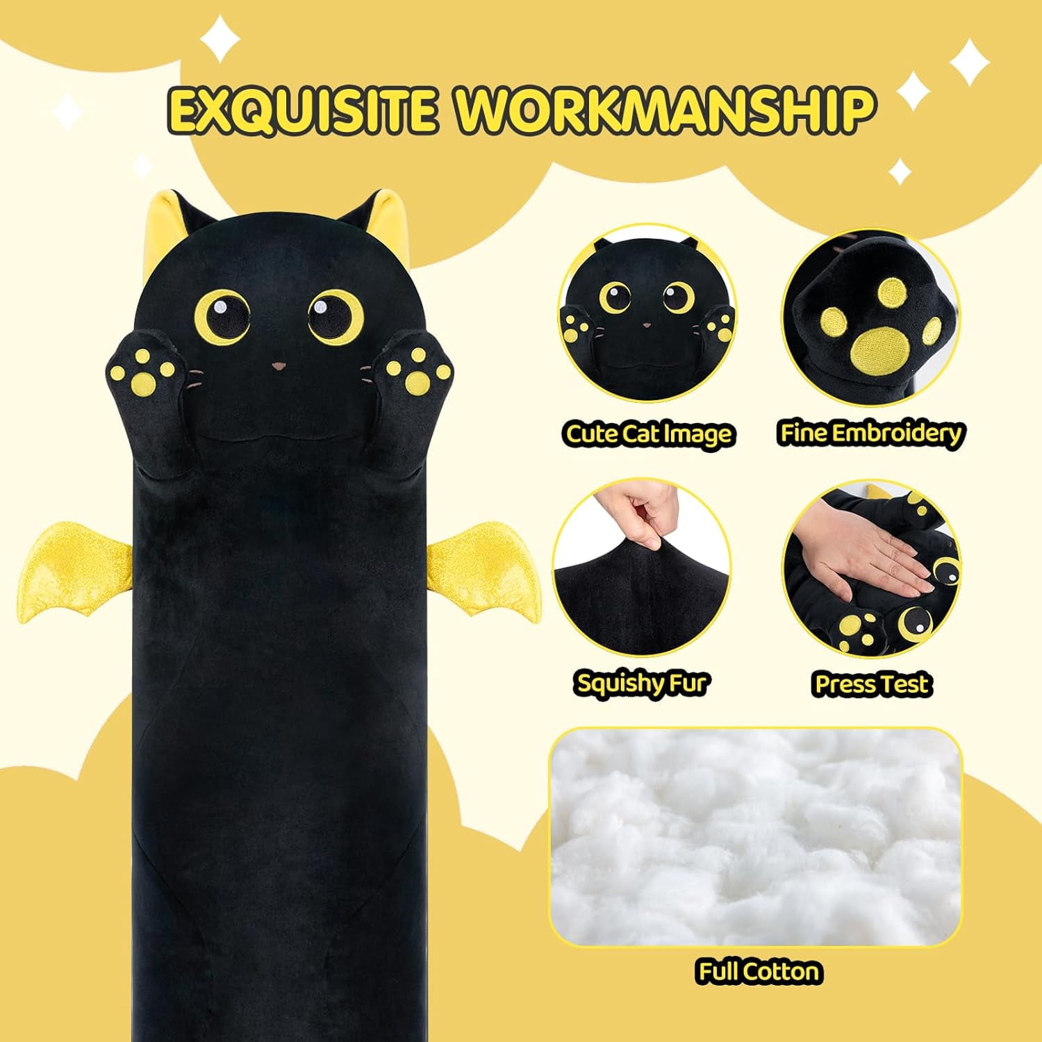 Long Cat Plush Body Pillow, 20\u201d Cute Black Cat Stuffed Animals ...