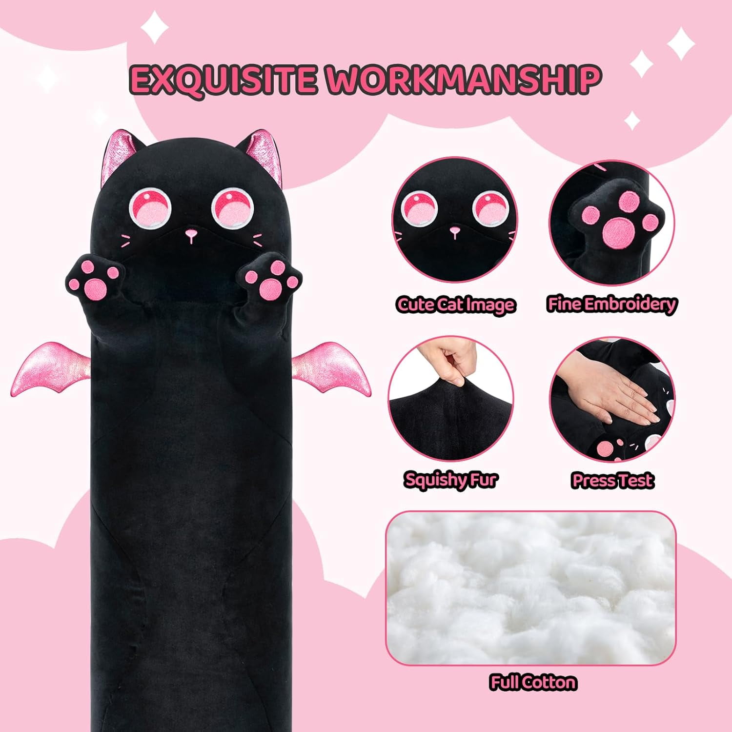 Long Cat Plush Body Pillow, 36\u201d Cute Black Cat Stuffed Animals ...