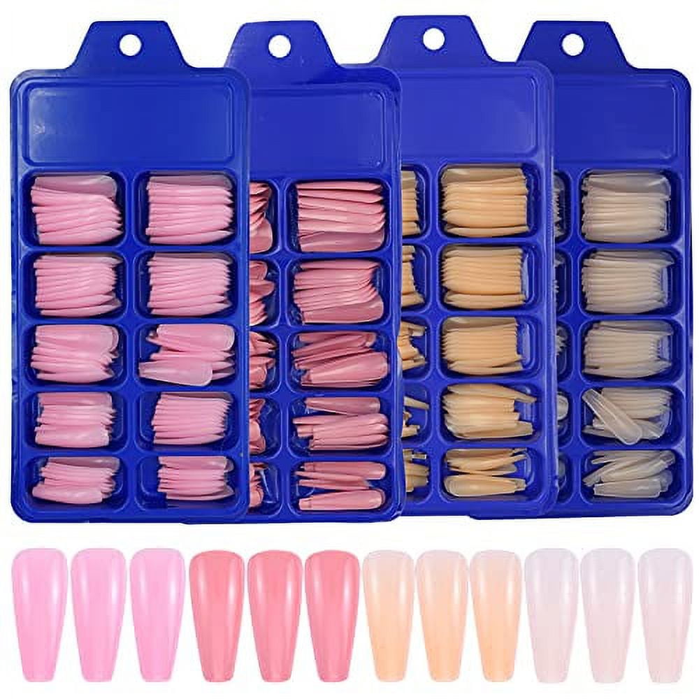 Long Coffin Press On Nails Full Cover Ballerina Fake Nails Glossy
