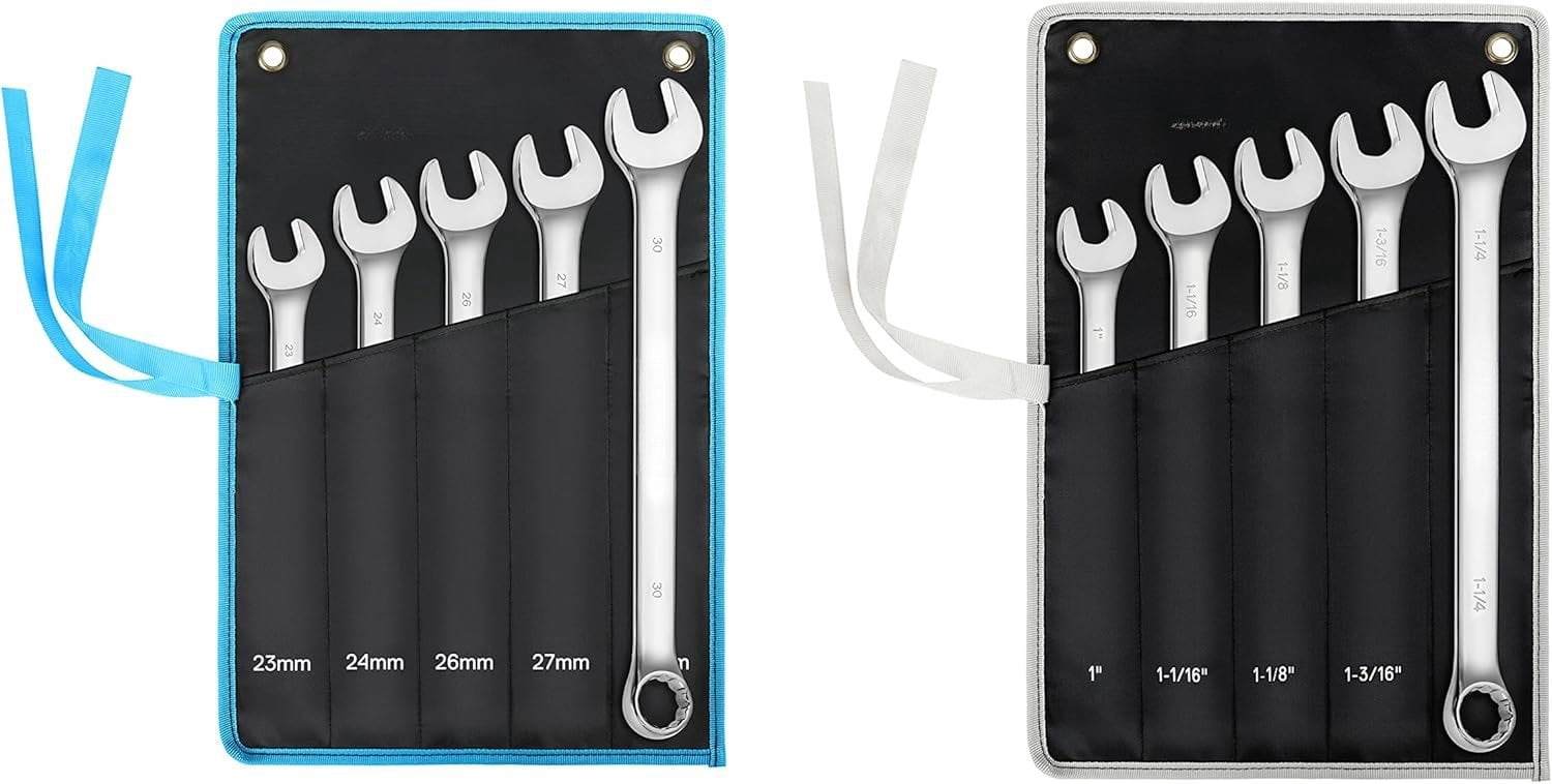 Long Combination Wrench Set, & Metric, 1" to 1-1/4" & 23-30mm, 12 Point ...