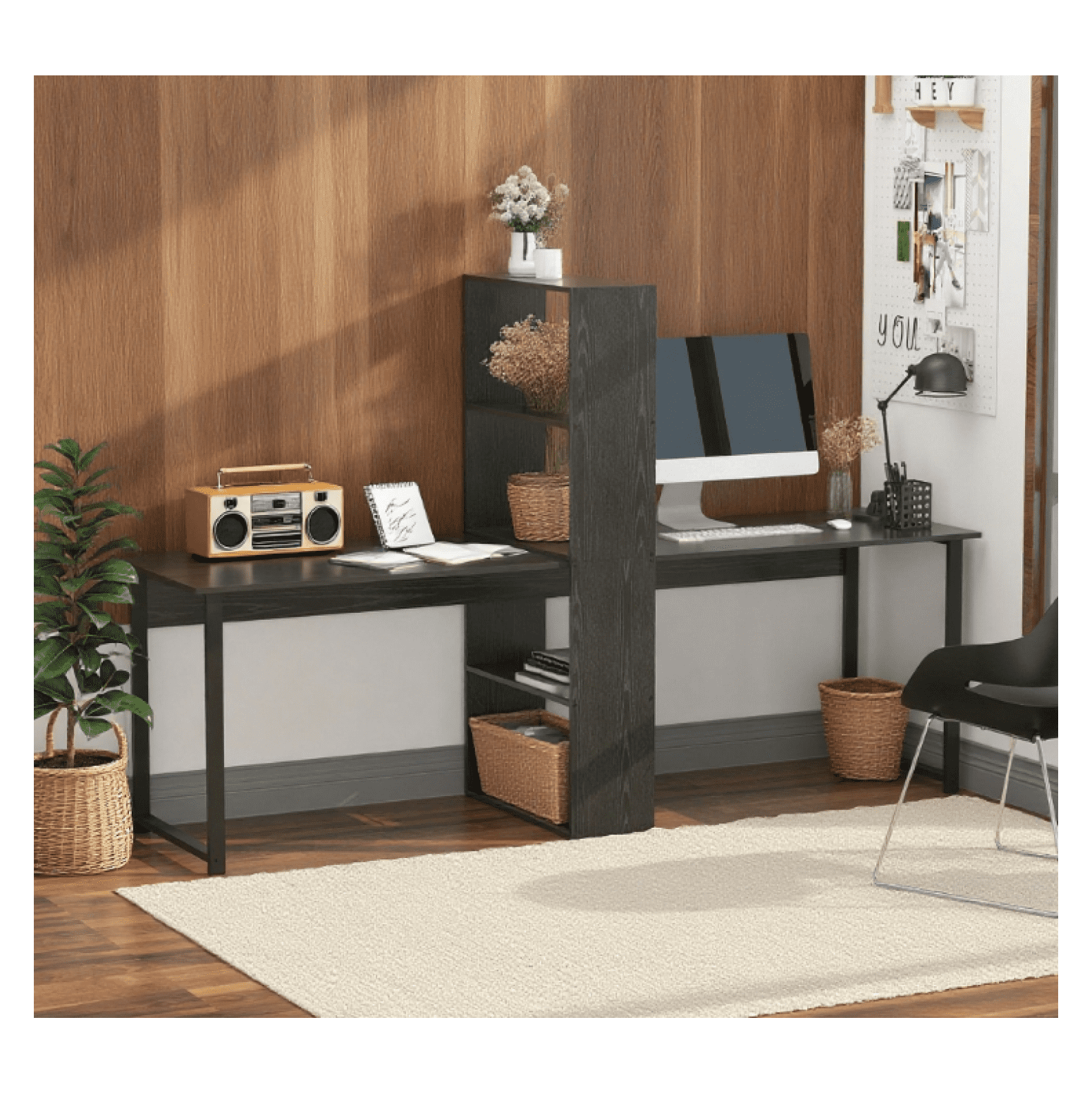Long Computer Desk with Storage Shelves Combo, Double Workstation ...