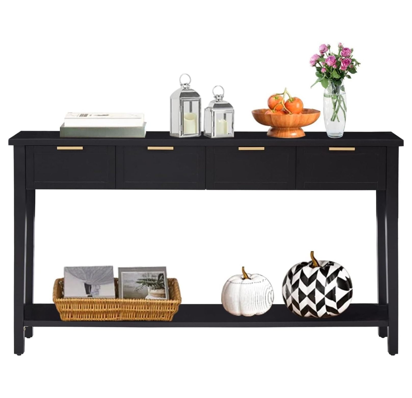 Long Console Table - 2-Tier Narrow Sofa Table with Open Shelf & 4 ...