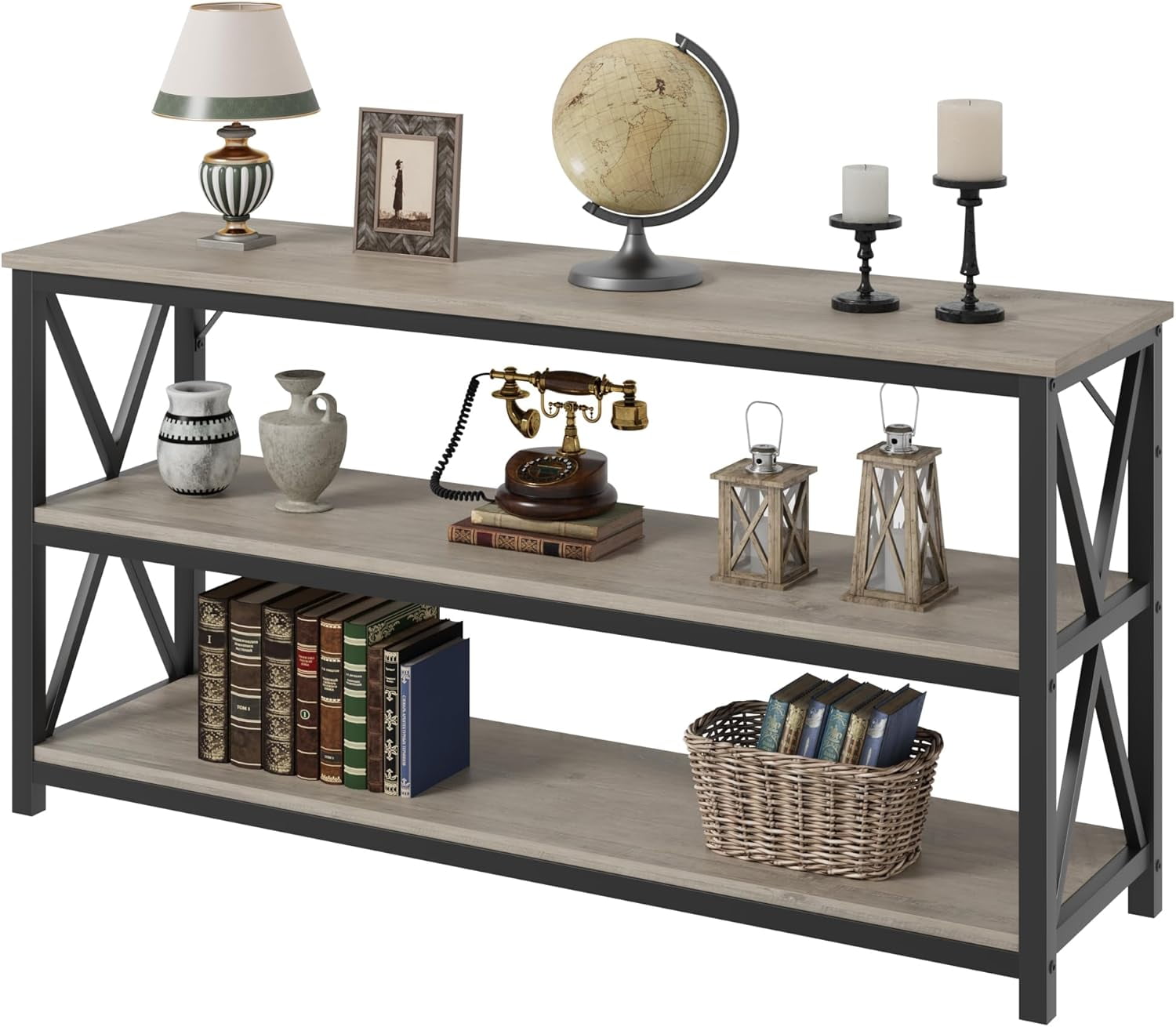 Long Console Table, 3-Tier Entryway Table with Storage Shelves ...