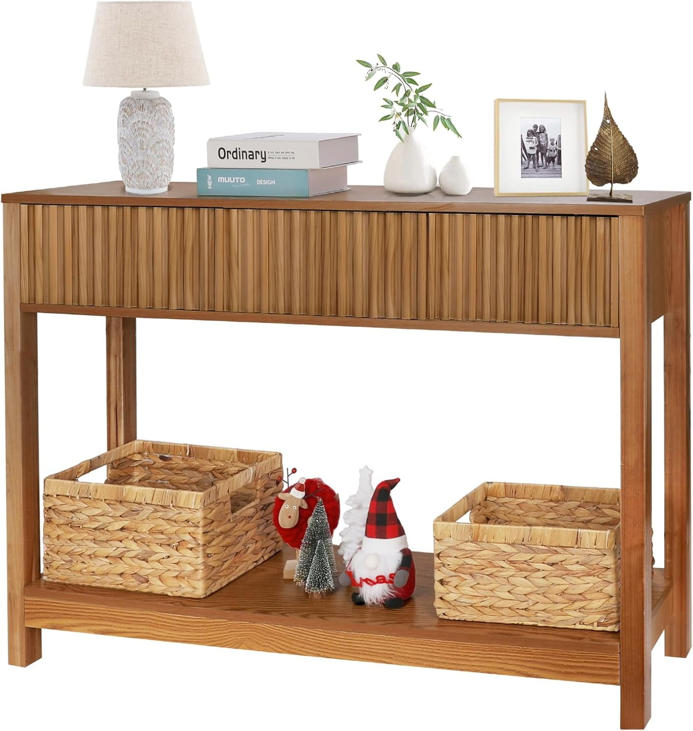 Long Console Table with Storage, Fluted Entryway Table, Slim Sofa Table ...