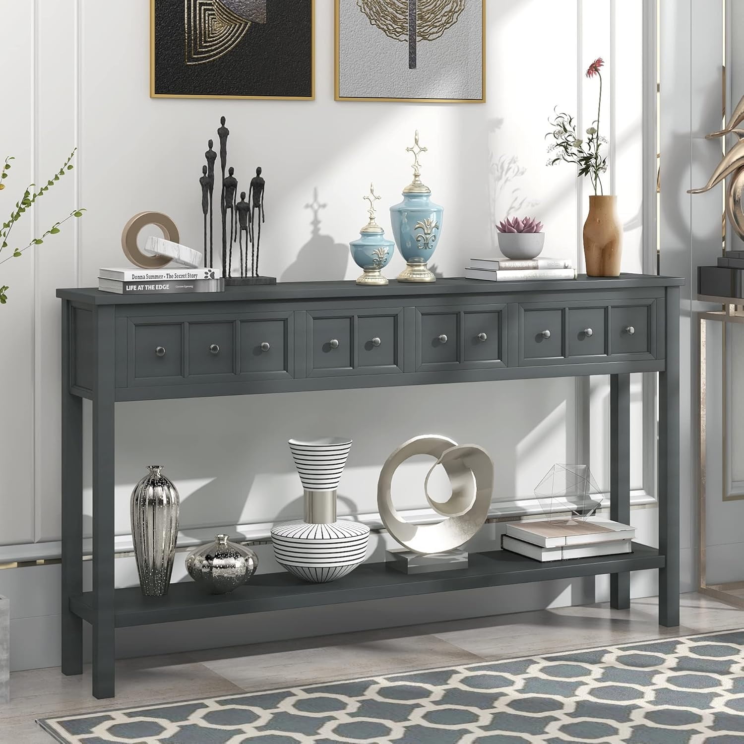 Long Console with Drawers Narrow Console for Entryway Farmhouse ...